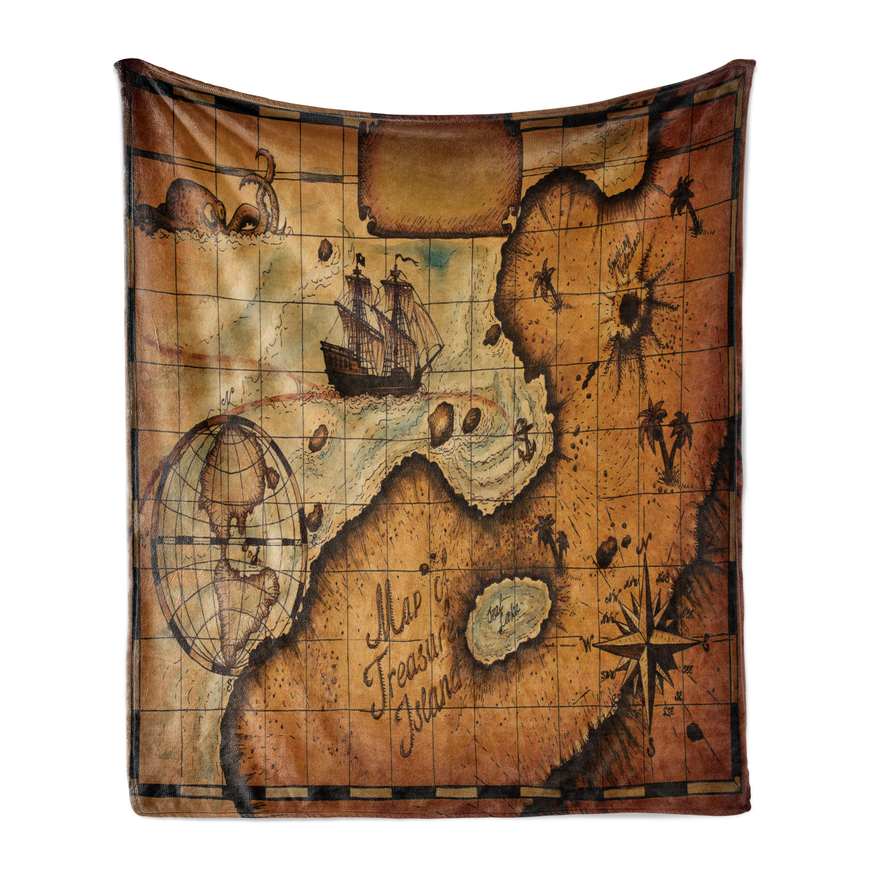 Ambesonne World Map Fleece Throw Blanket Pirate Treasure Island Pale ...