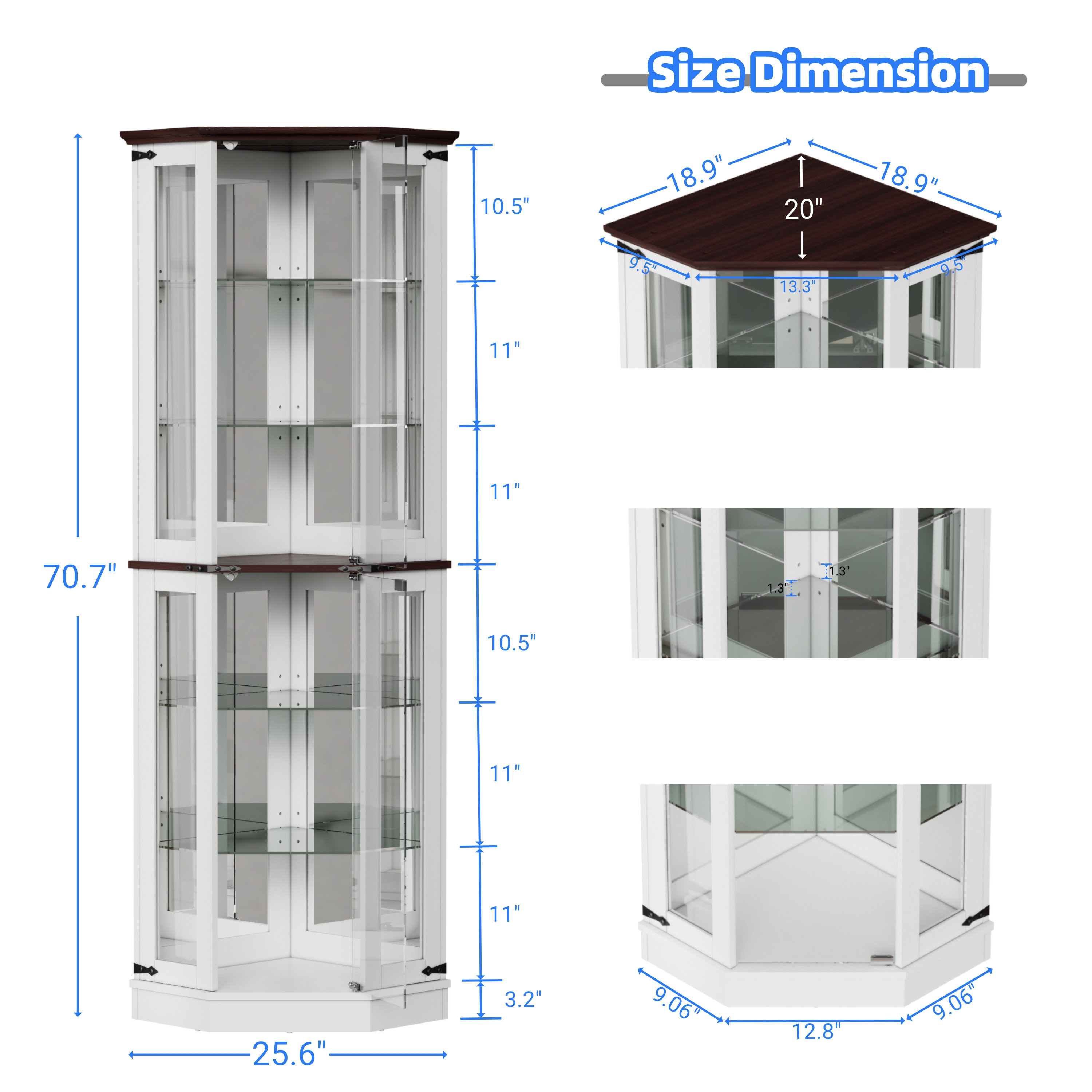 Wrought Studio armoire de coin blanche, vitrines éclairées avec ...