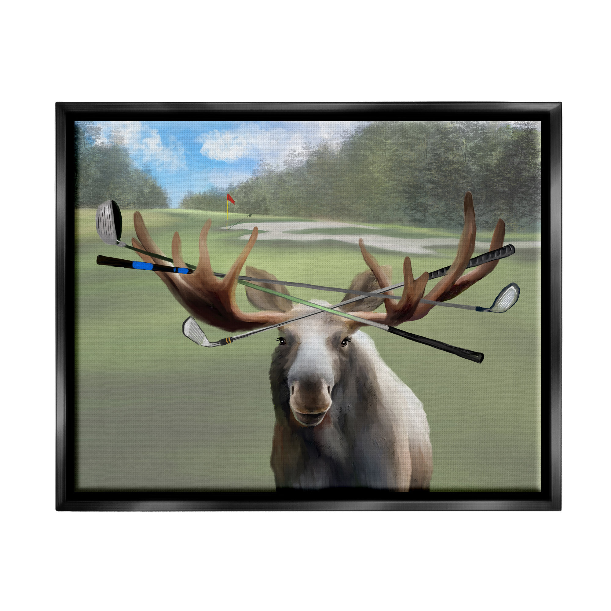 Stupell Industries Funny Golf Clubs Moose Antlers Floater Canvas Wall ...