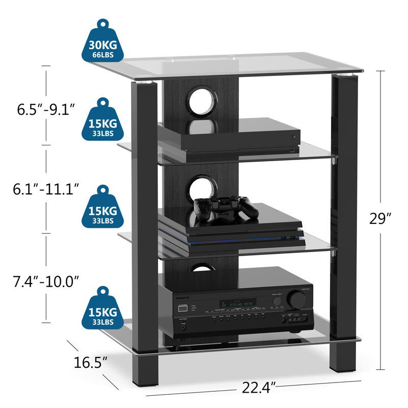 Ebern Designs Yaro 4-Tier Media Stand Audio Cabinet,Height Adjustable ...