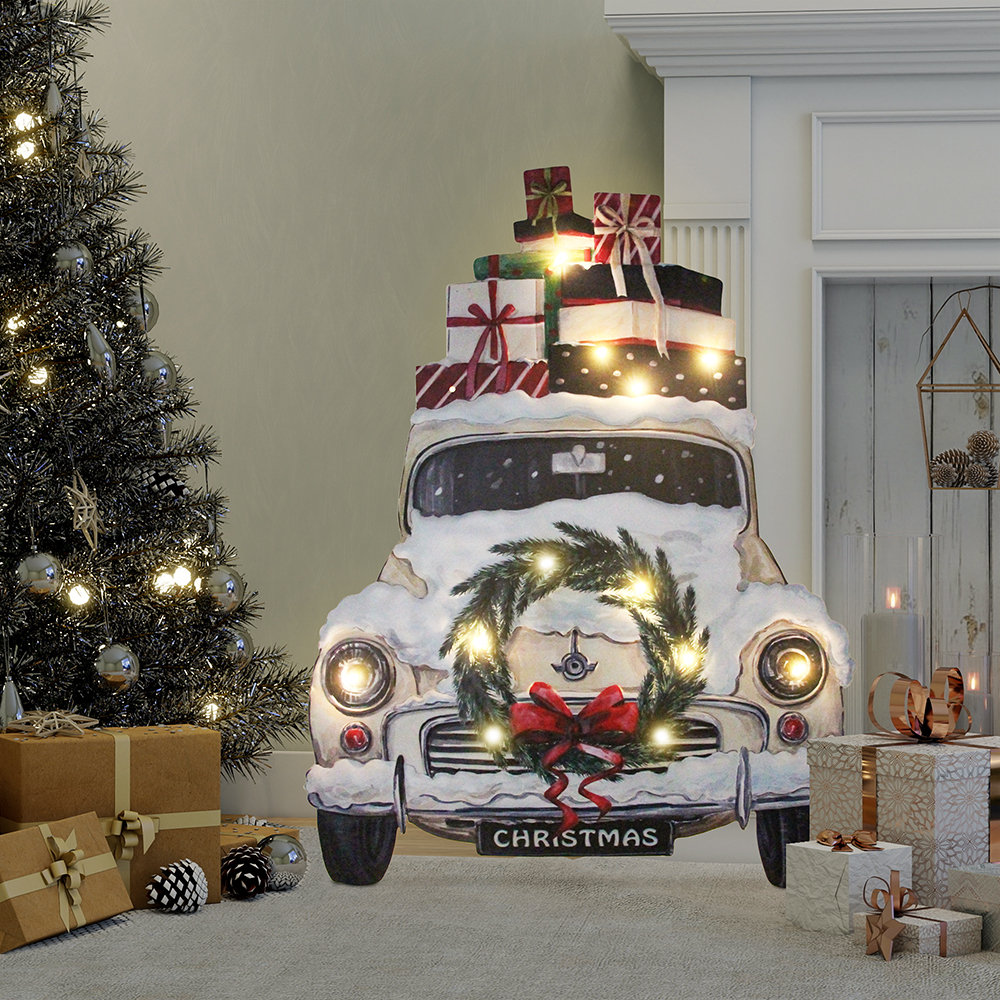The Holiday Aisle® 26 Inch Pre-lit Christmas Sign - White Truck W Gifts ...