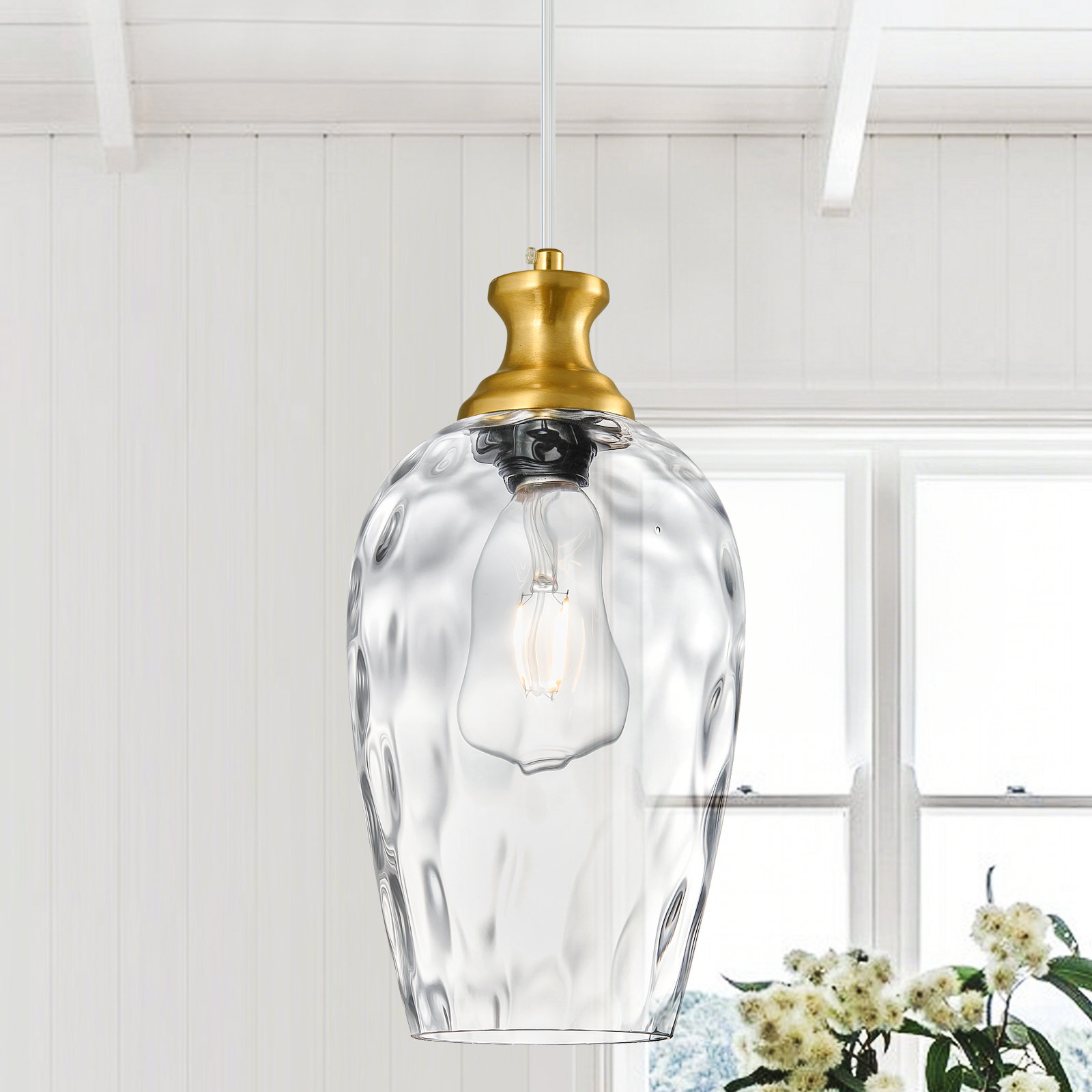 Winston Porter Glass Pendant Lights Kitchen Island Hammered Glass ...