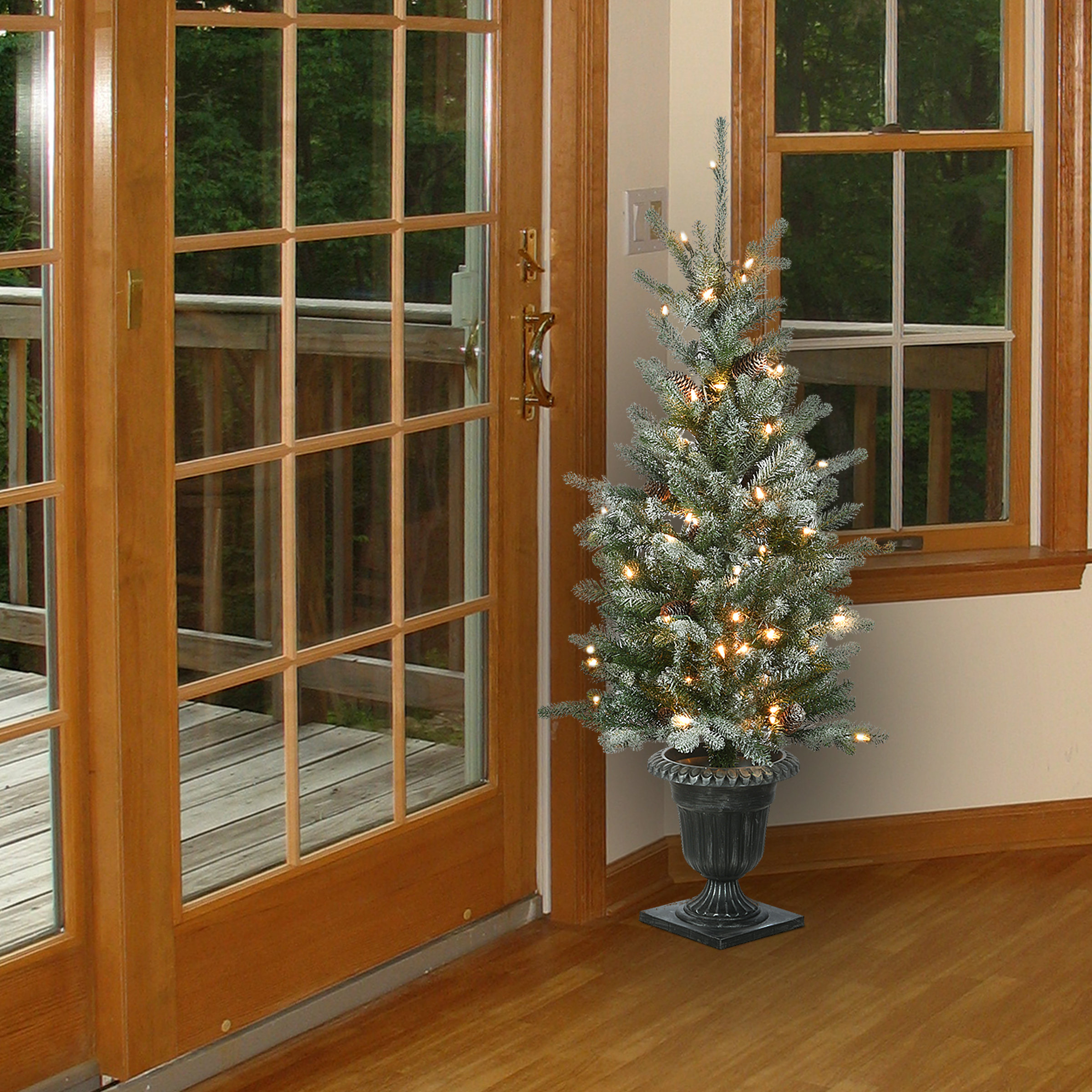 The Holiday Aisle® 4 ft. Snowy Morgan Spruce Entrance Tree with Clear ...