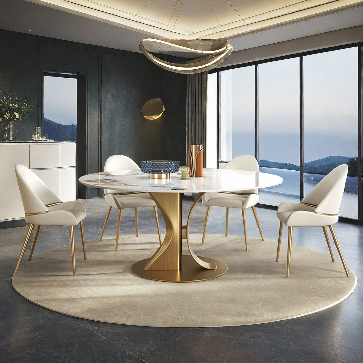Everly Quinn Modern Round Sintered Stone Dining Table Sets | Wayfair