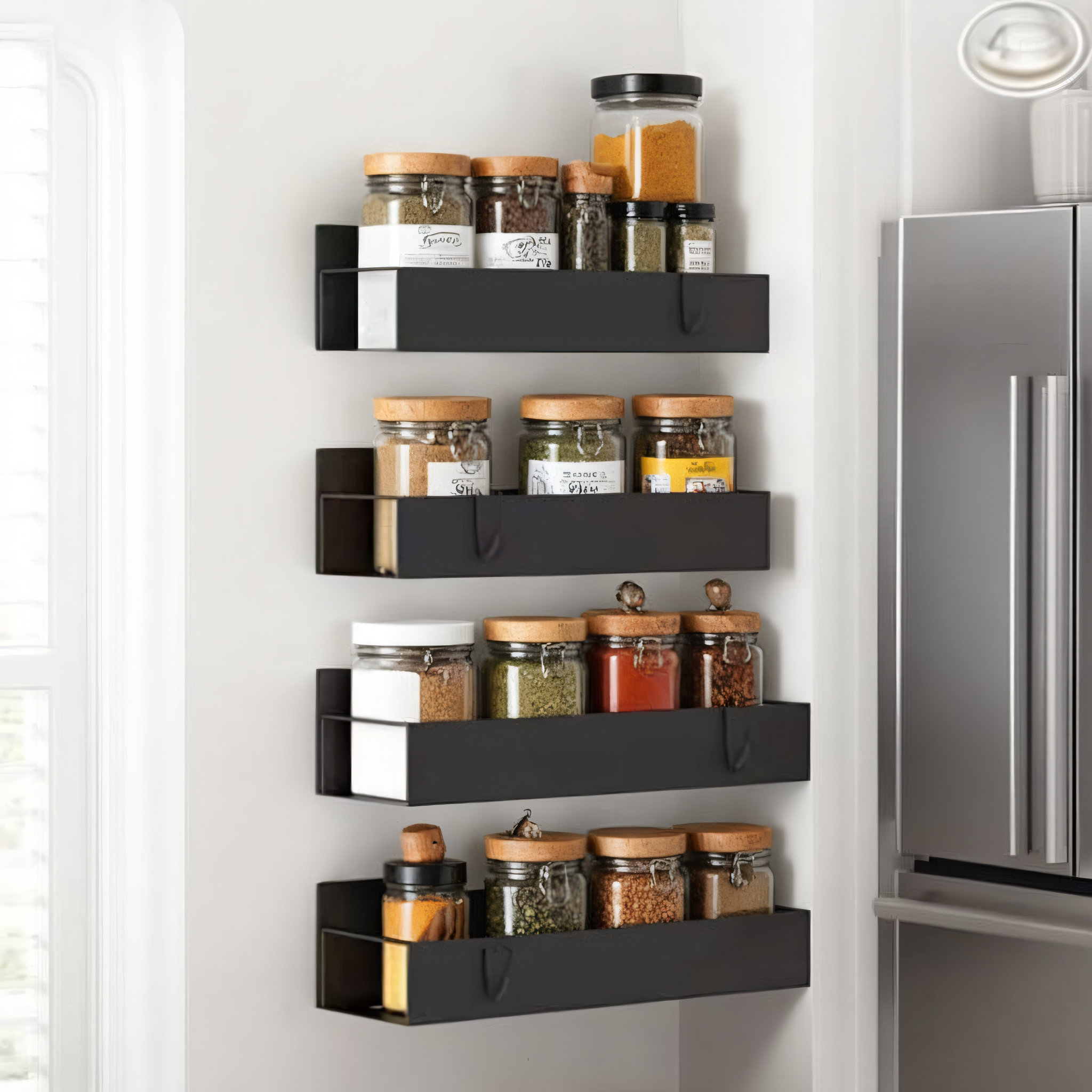 Mint Pantry® Metal 4-pack Magnetic Spice Organizer: Black, Suitable For Refrigerator And Oven ...