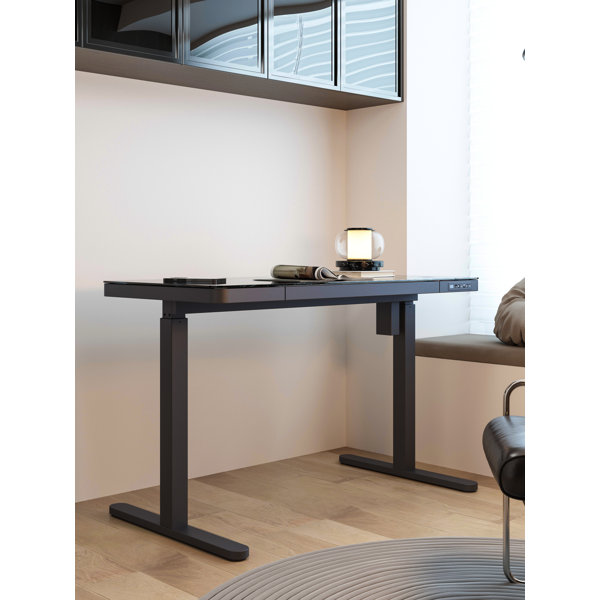 Inbox Zero Almena 120cm W Height Adjustable Glass Top Standing Desk ...