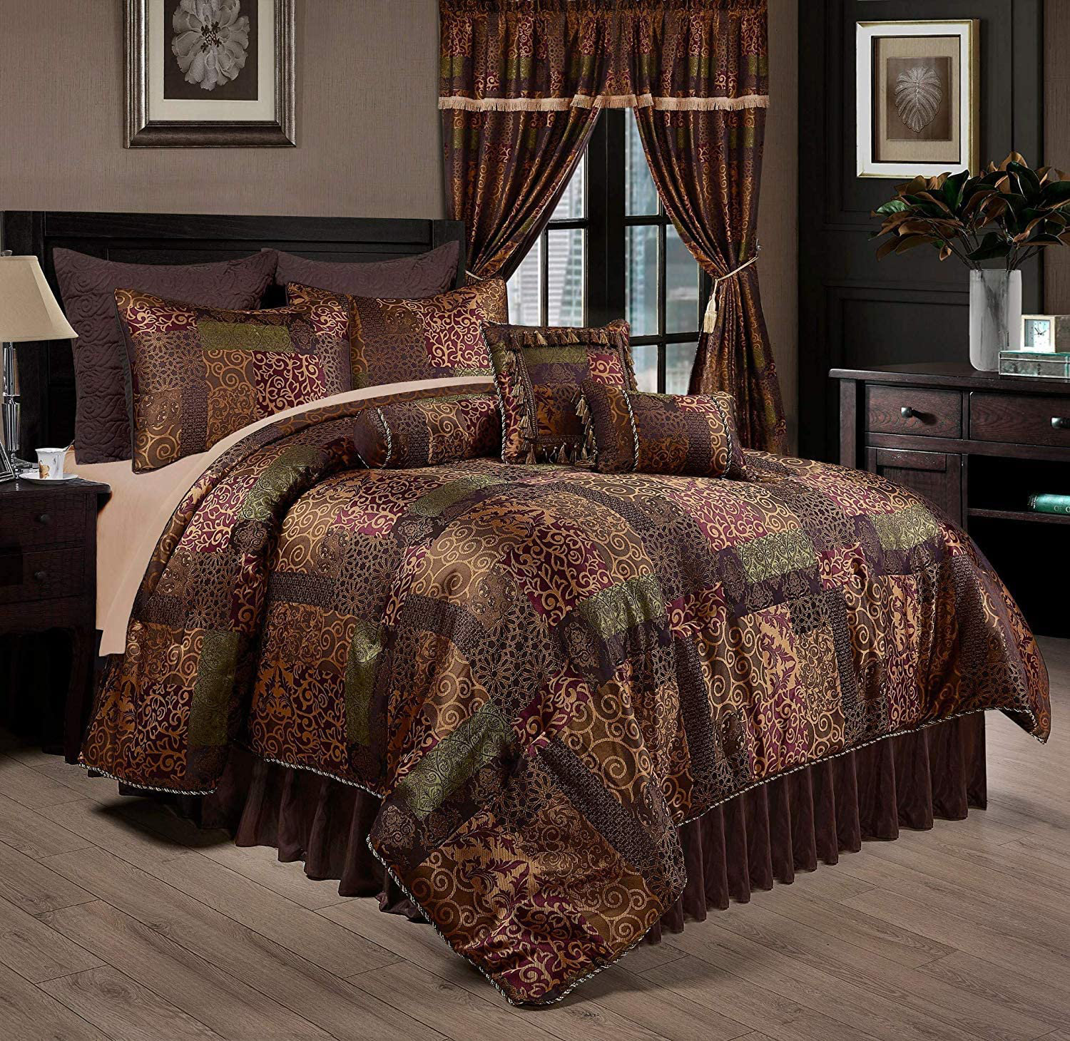 Chezmoi Collection Amelia 9-Piece Floral Jacquard Patchwork Comforter ...