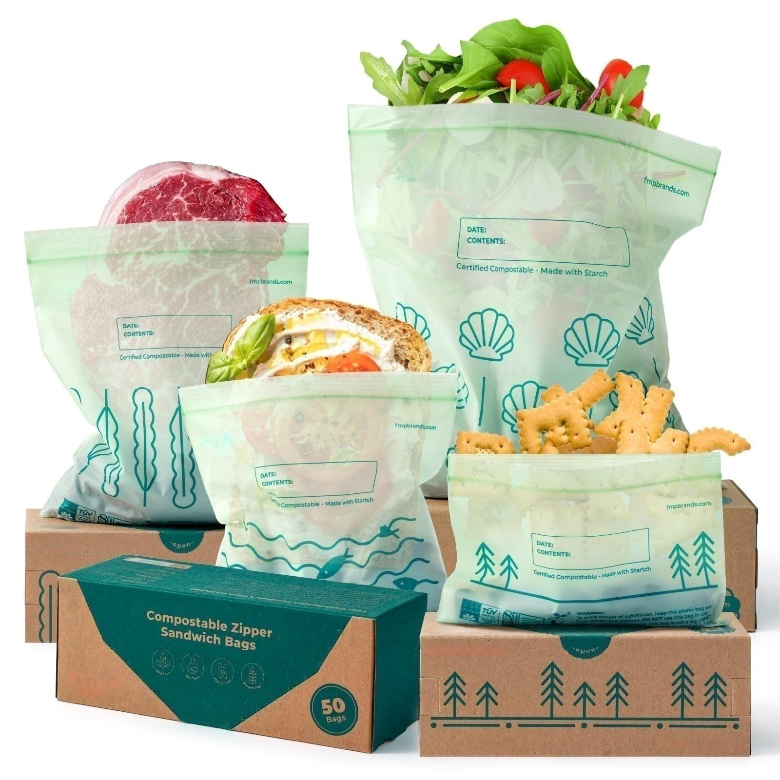 Hokku Designs 100% Compostable Ziplock Bags Set, Resealable Food ...