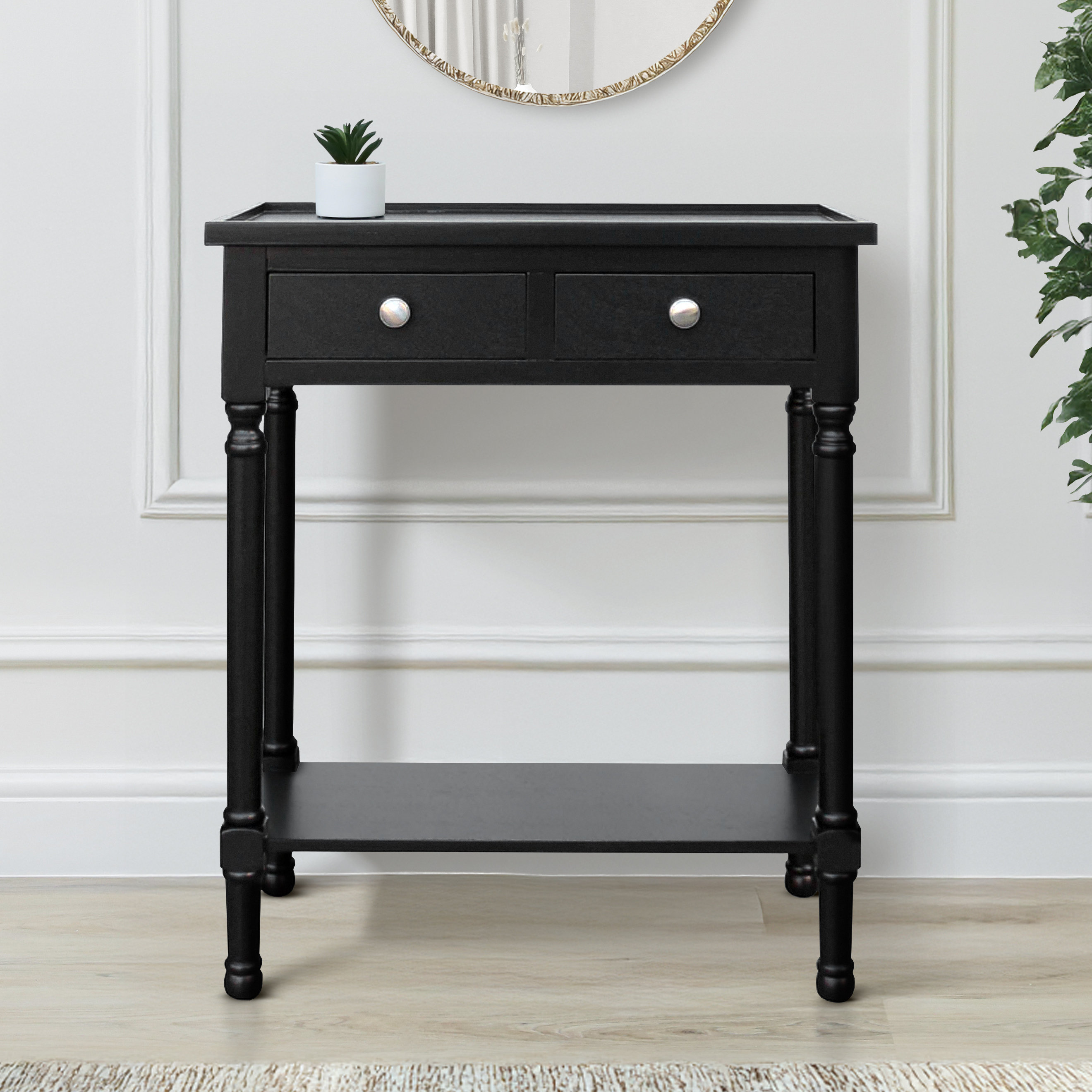 Lark Manor Baranowski 60cm Black Wooden Console Table For Living Room ...