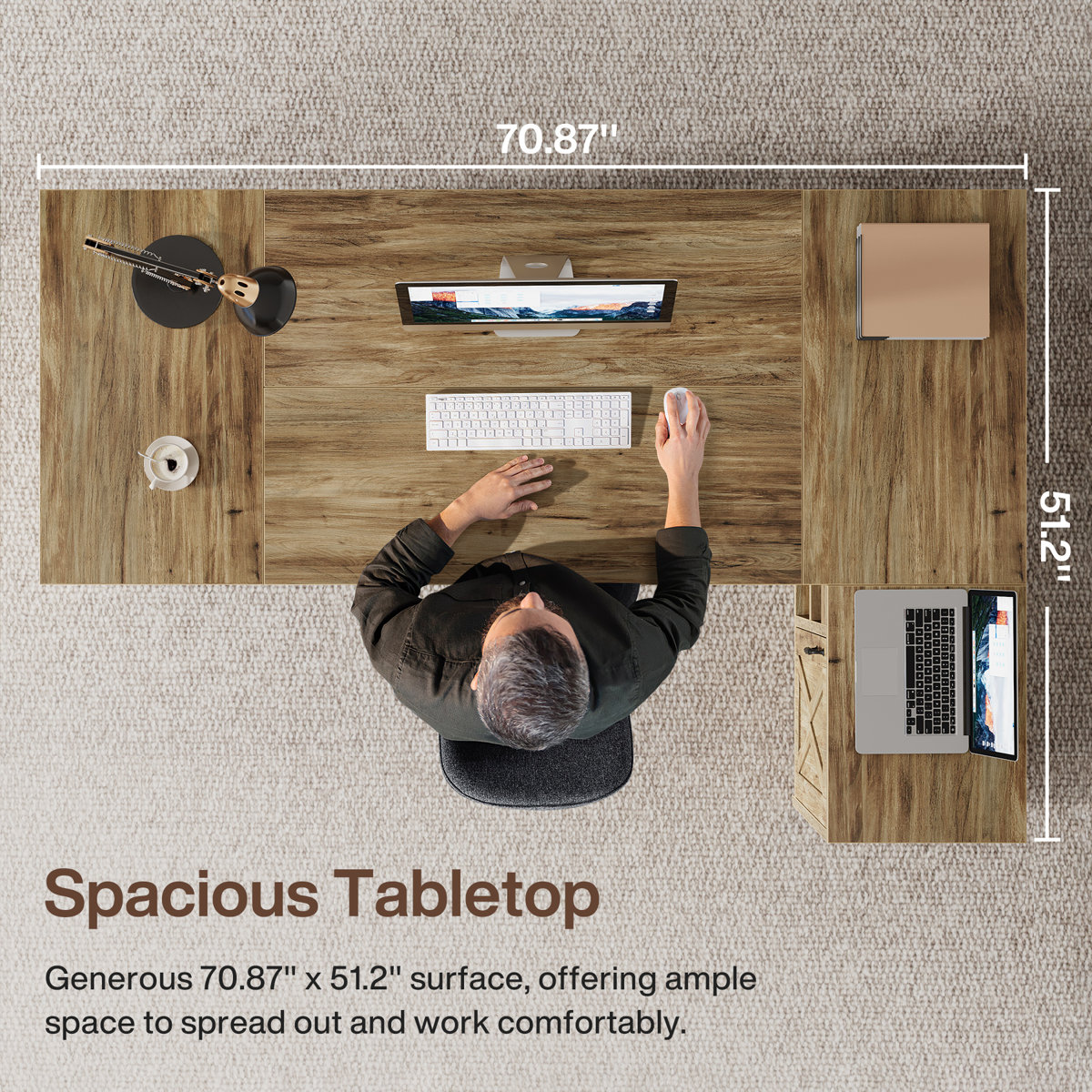 Gracie Oaks 70.8" L-shaped Executive Desk, Large Computer Table With ...