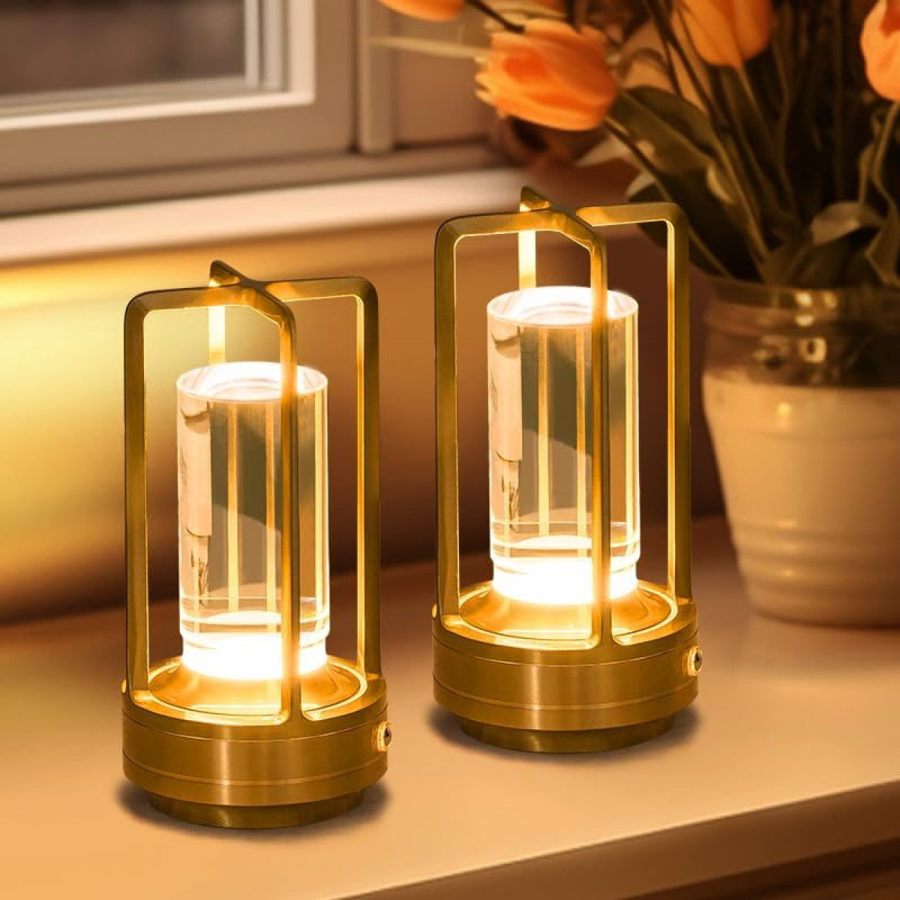 Everly Quinn Metal Cordless Table Lamp Crystal Table Light 3 Colour ...