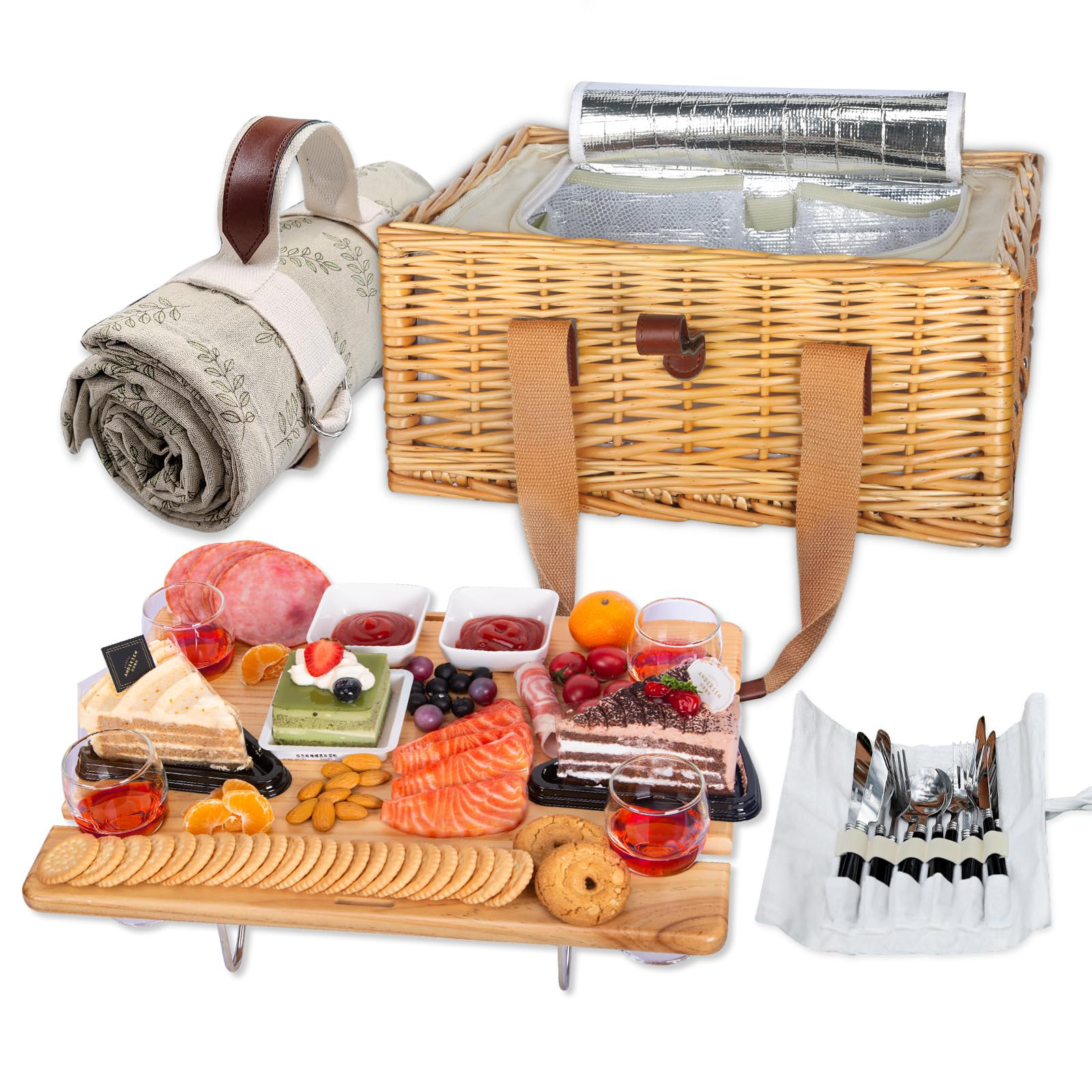 One Allium Way® Wicker Picnic Basket For 4 With Mini Folding Wine ...
