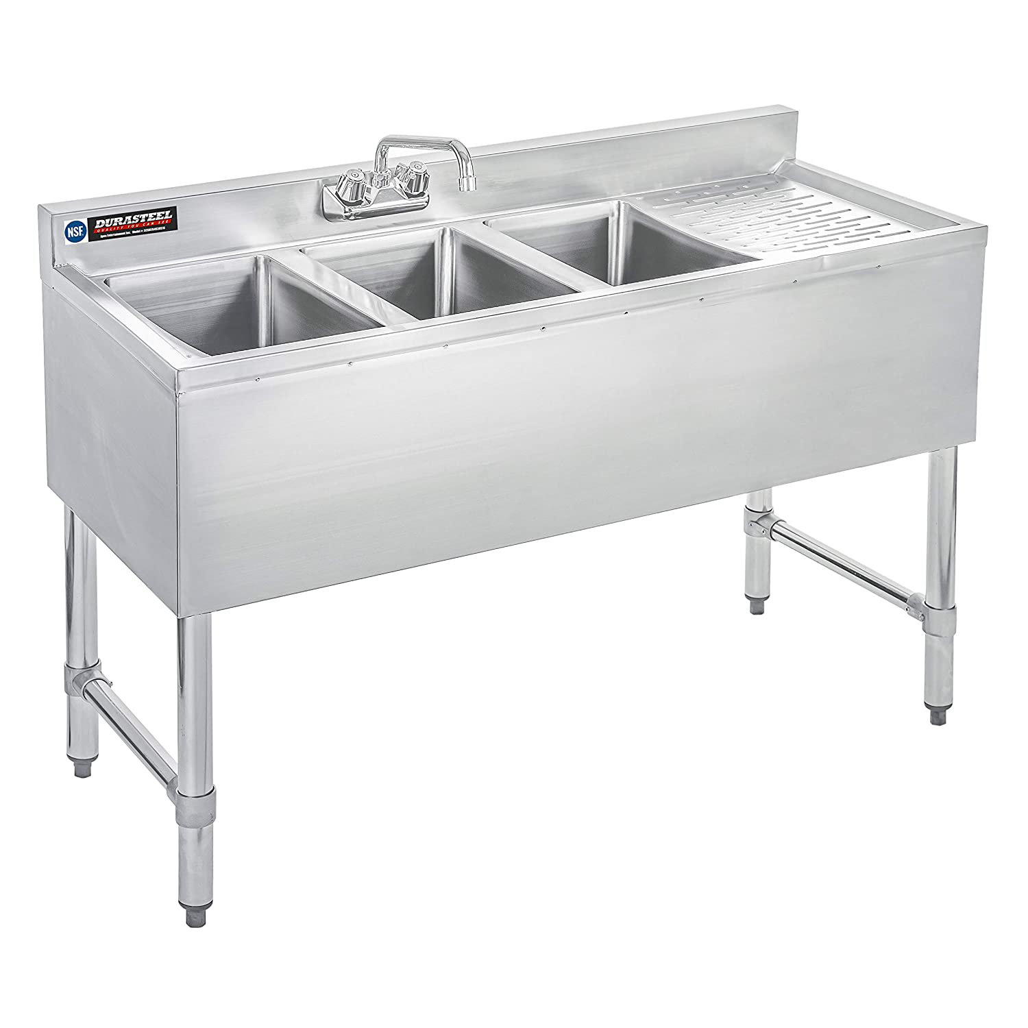 DuraSteel Évier de bar commercial à triple cuve avec égouttoir à droite ...