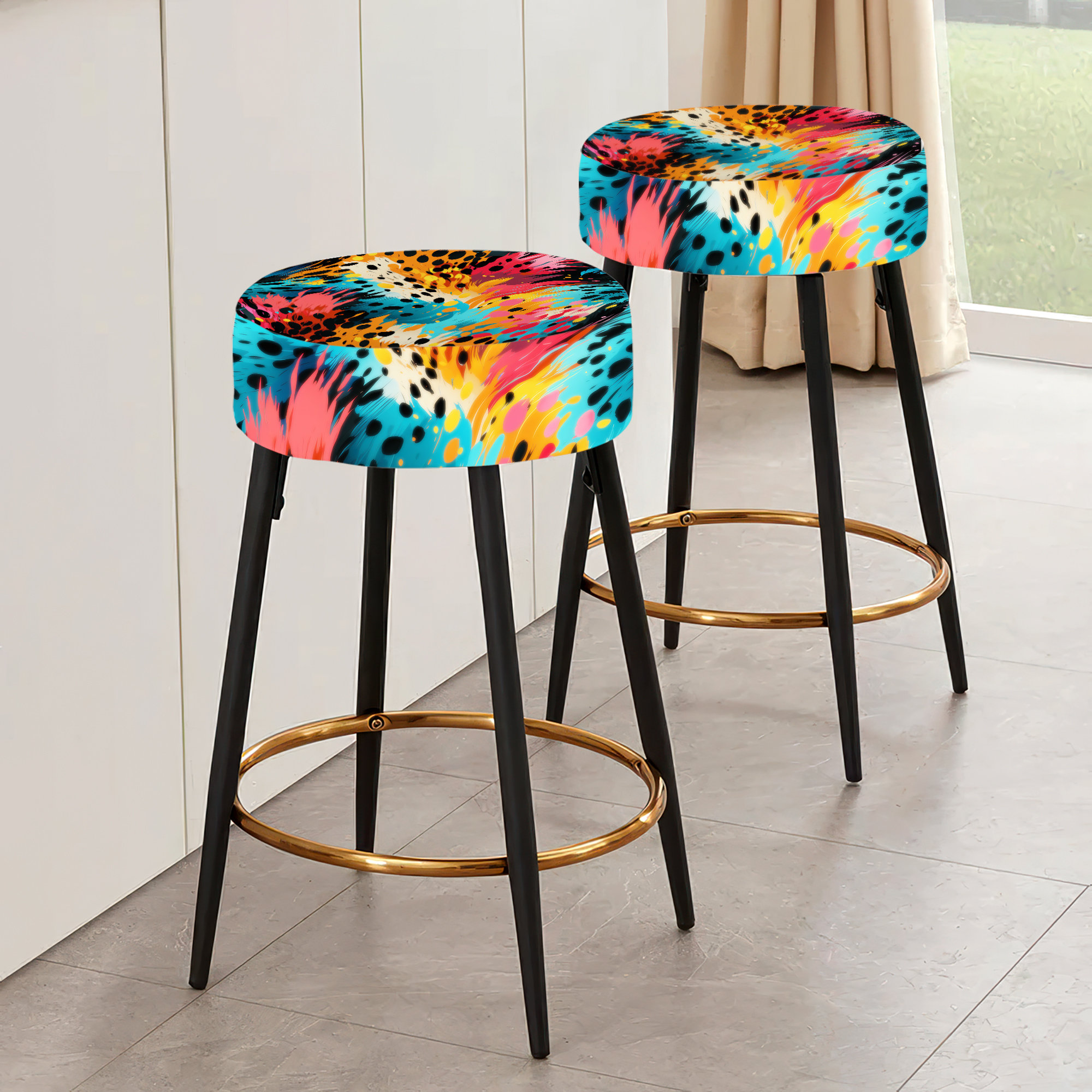 Design Art Colorful Neon Jungle Flash - Geometric Bar Stools Set Of 2 ...