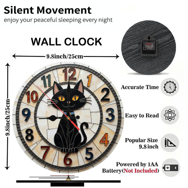 Dakota Fields 10" Round MDF Wall Clock with Silent Quartz Movement and ...