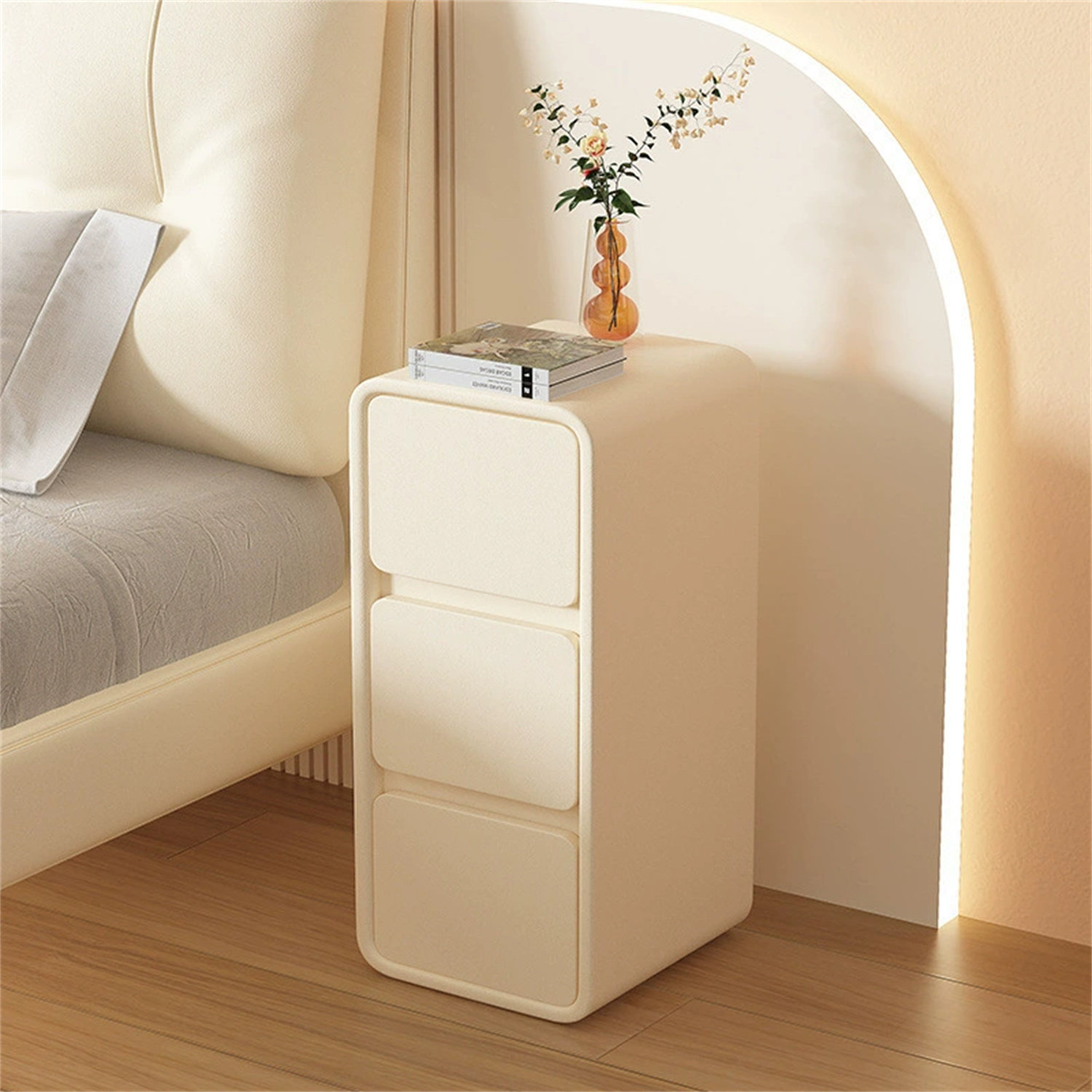 Hokku Designs Narrow Nightstand With 3 Storage Drawers Wood Bedside ...