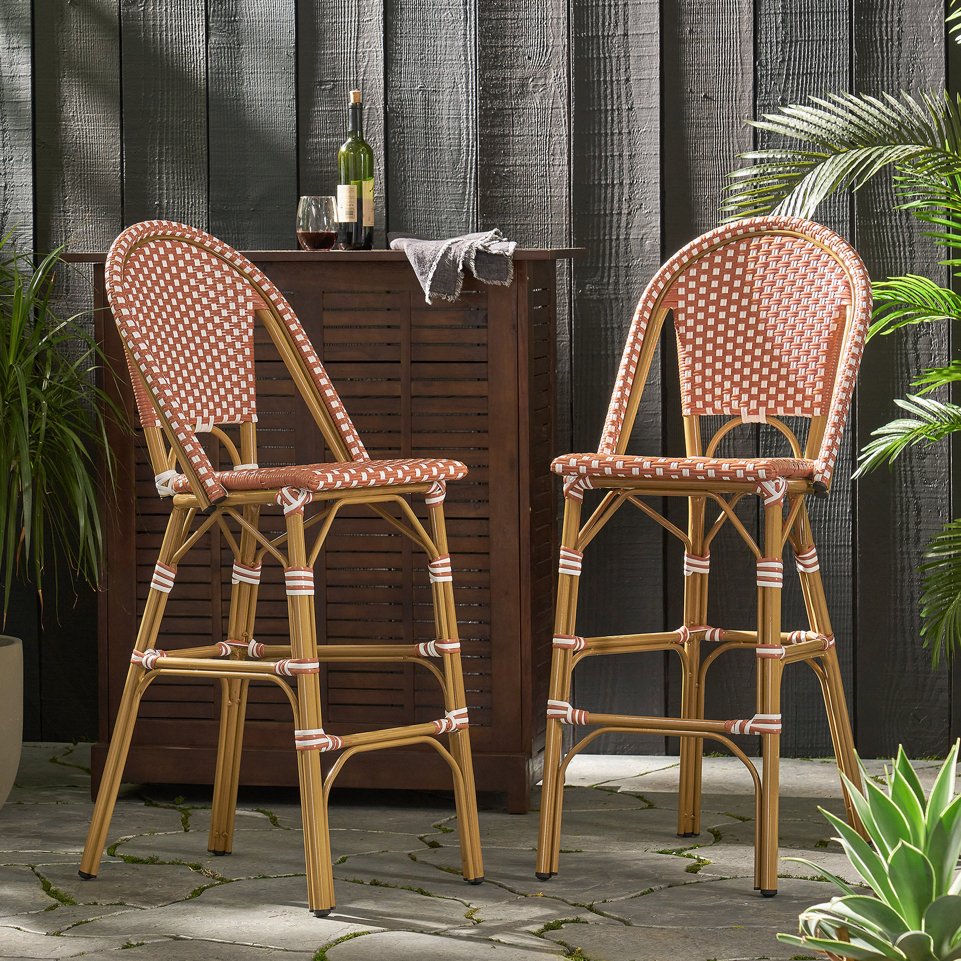 Corrigan Studio Rust Aluminum 4 Legs Bar Stools with Footrest - Wayfair ...