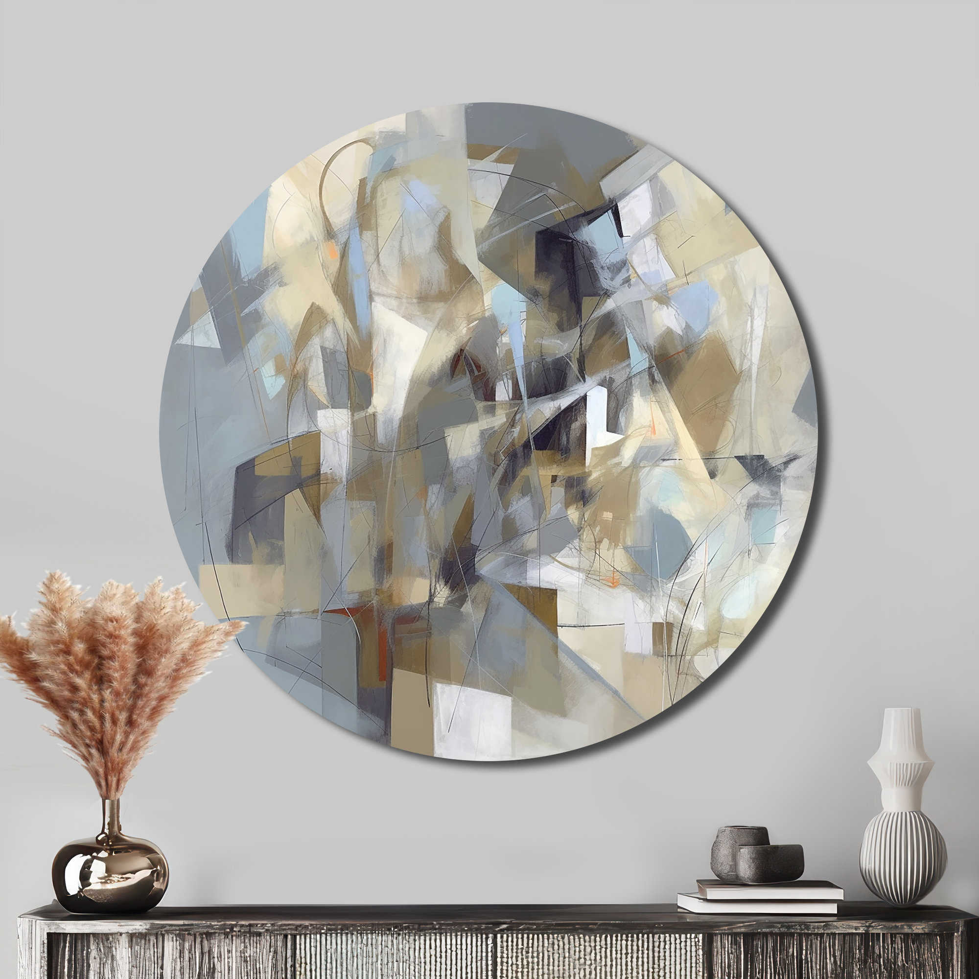 Design Art Beige And Grey Unbounded Creativity III - Abstract Round ...