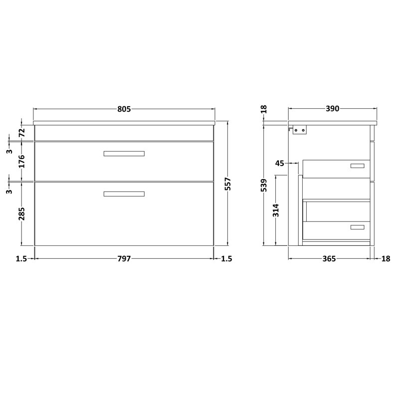 Nuie 80cm Wall-Mounted Vanity Unit Base Only | Wayfair.co.uk