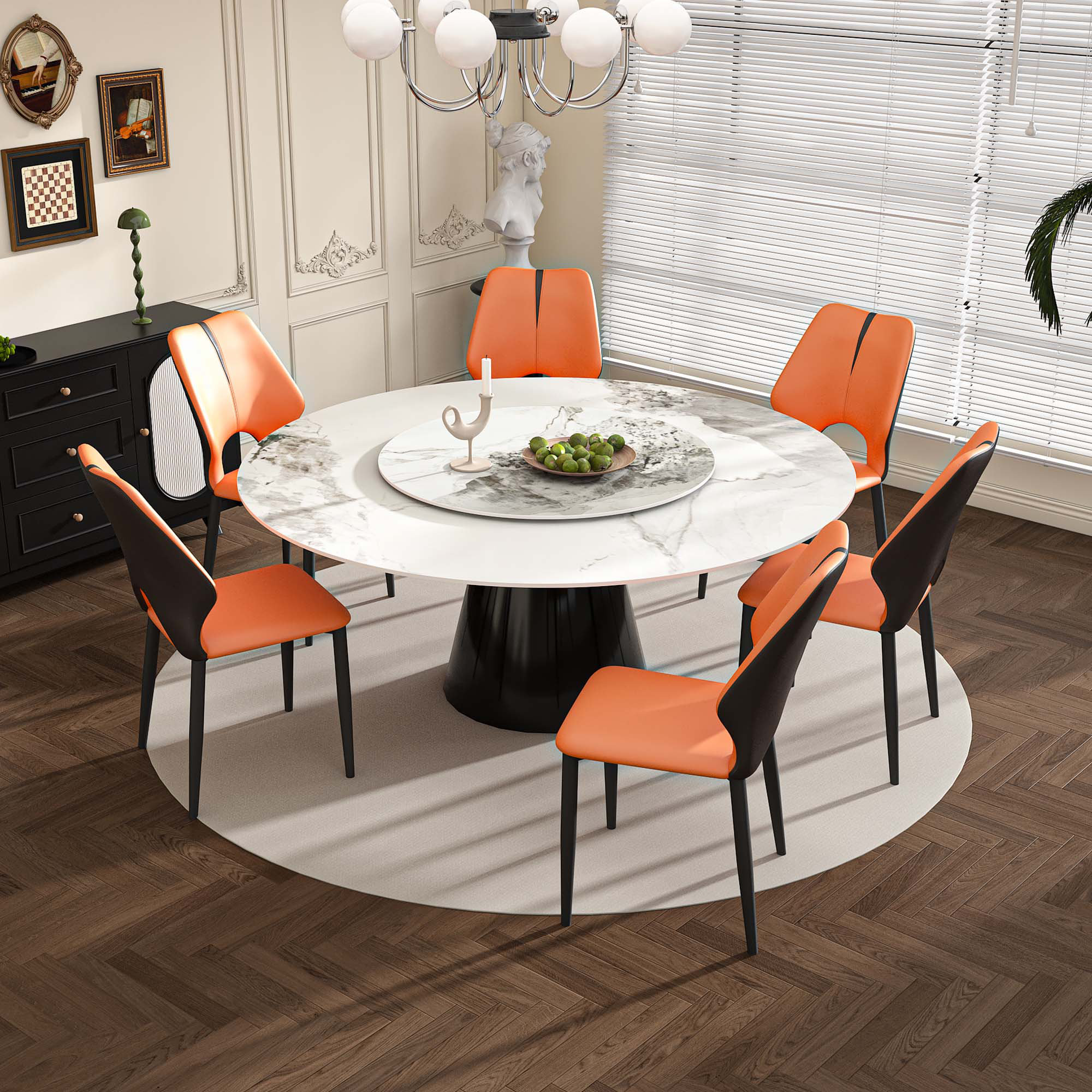 wtressa 7PC Marble Round Dining Table With Small Turntable And 8 Chairs ...