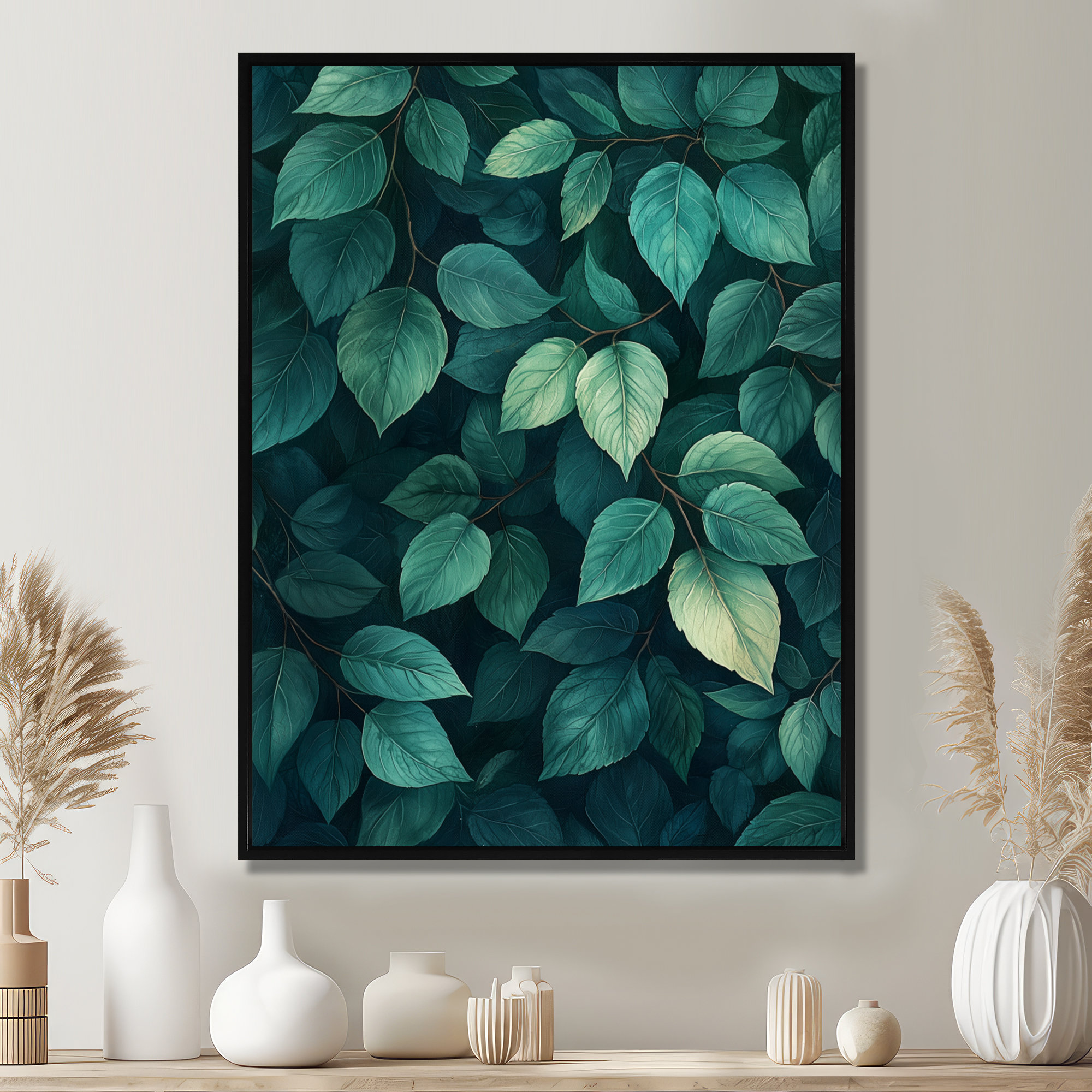Winston Porter Gabriella Emerald Green Leaves Lush Layers III - Leaves ...