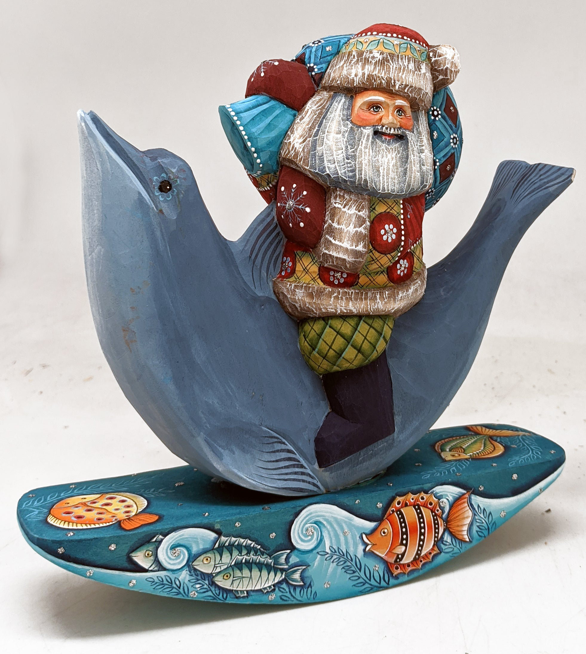 G Debrekht Masterpiece Wood Carved Dolphin Santa Figurine | Wayfair