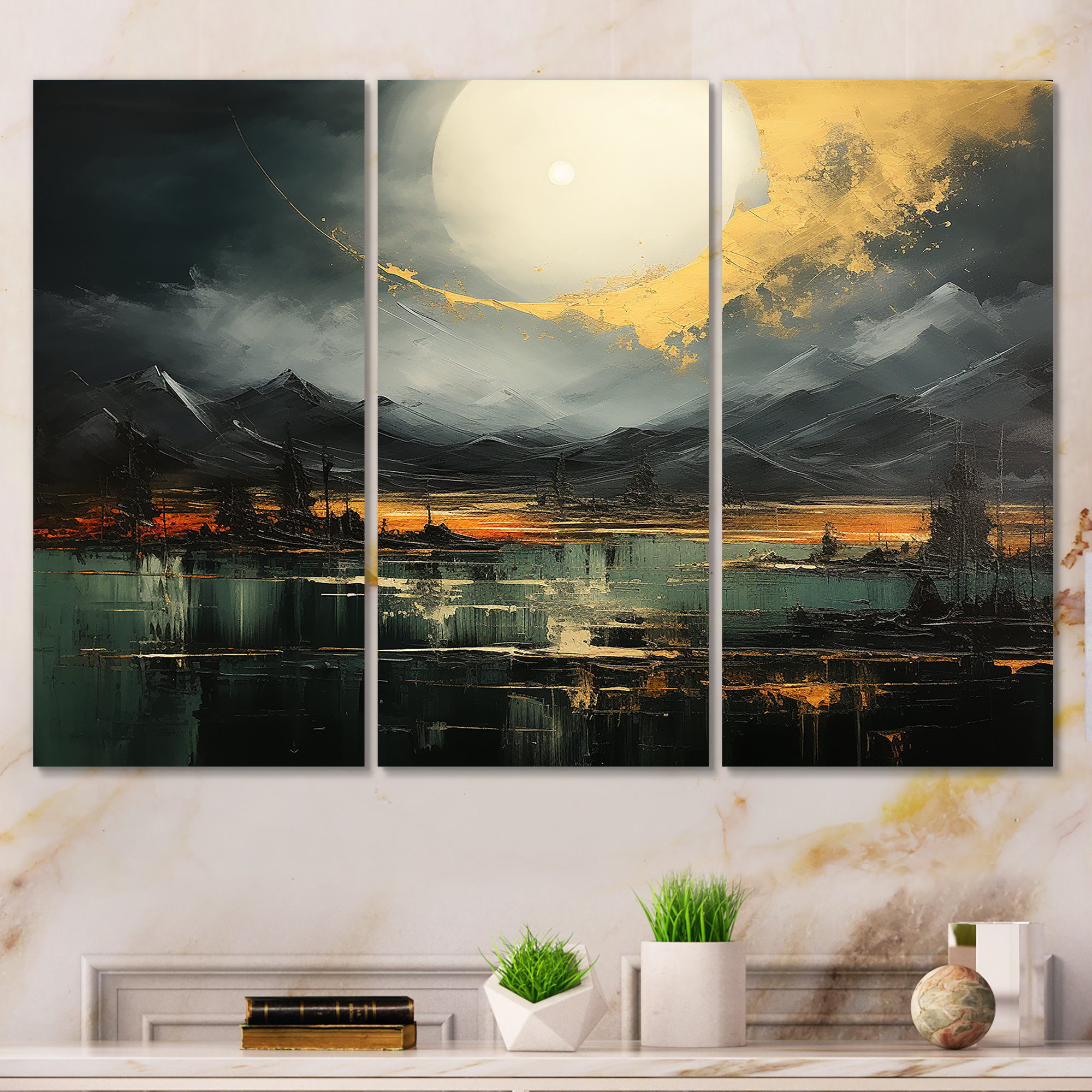 Millwood Pines Grey And Yellow Abstract Mountain Landscape V - Abstract ...