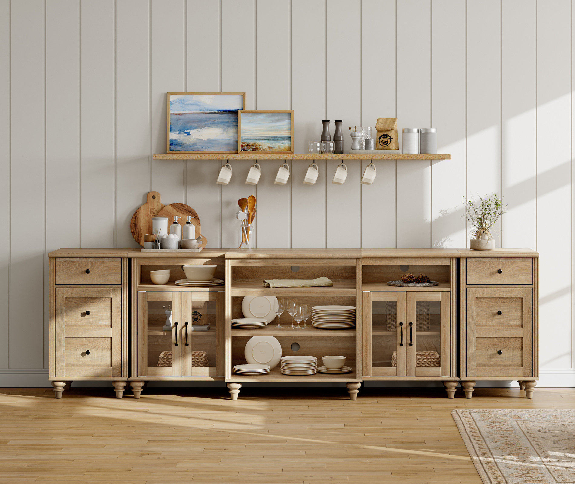 Canora Grey Searah Buffet Cabinet With 4 Glass Doors, Large Coffee Bar ...