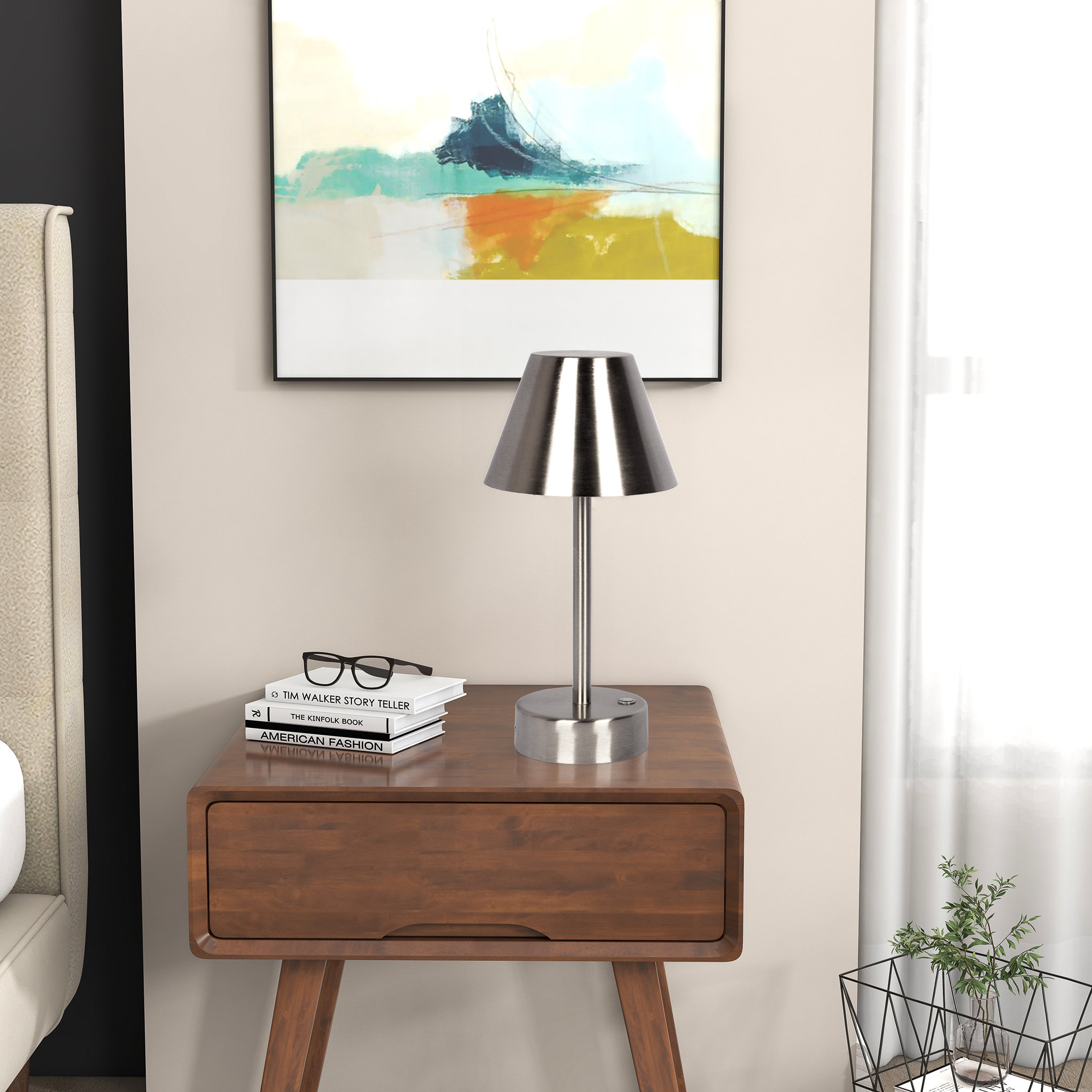 Wrought Studio™ Elegance Rechargeable LED Table Lamp Brushed Nickel LED ...