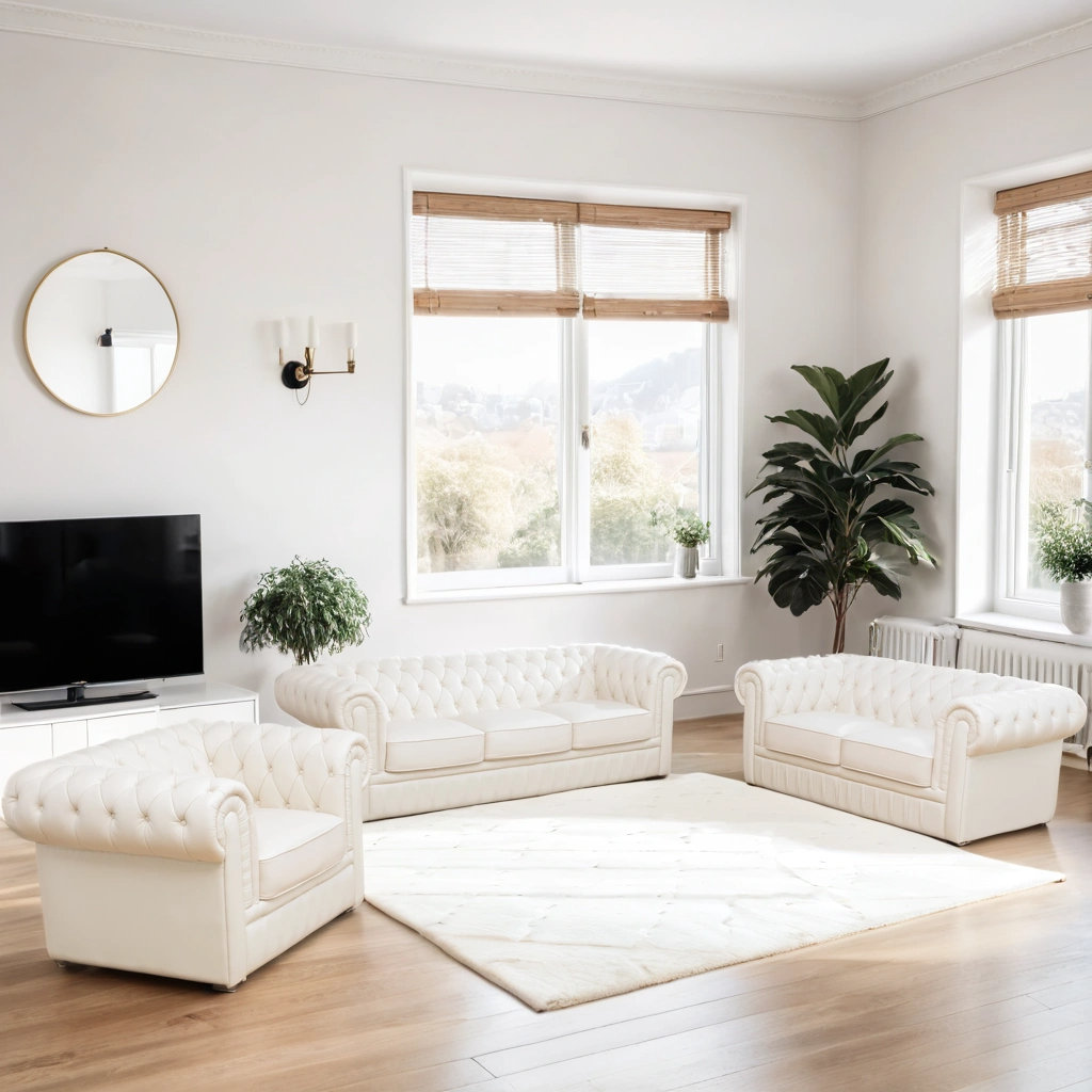 Tufted Cream Sofa Set Living Room Lexicon Thierry Leather 2 Piece