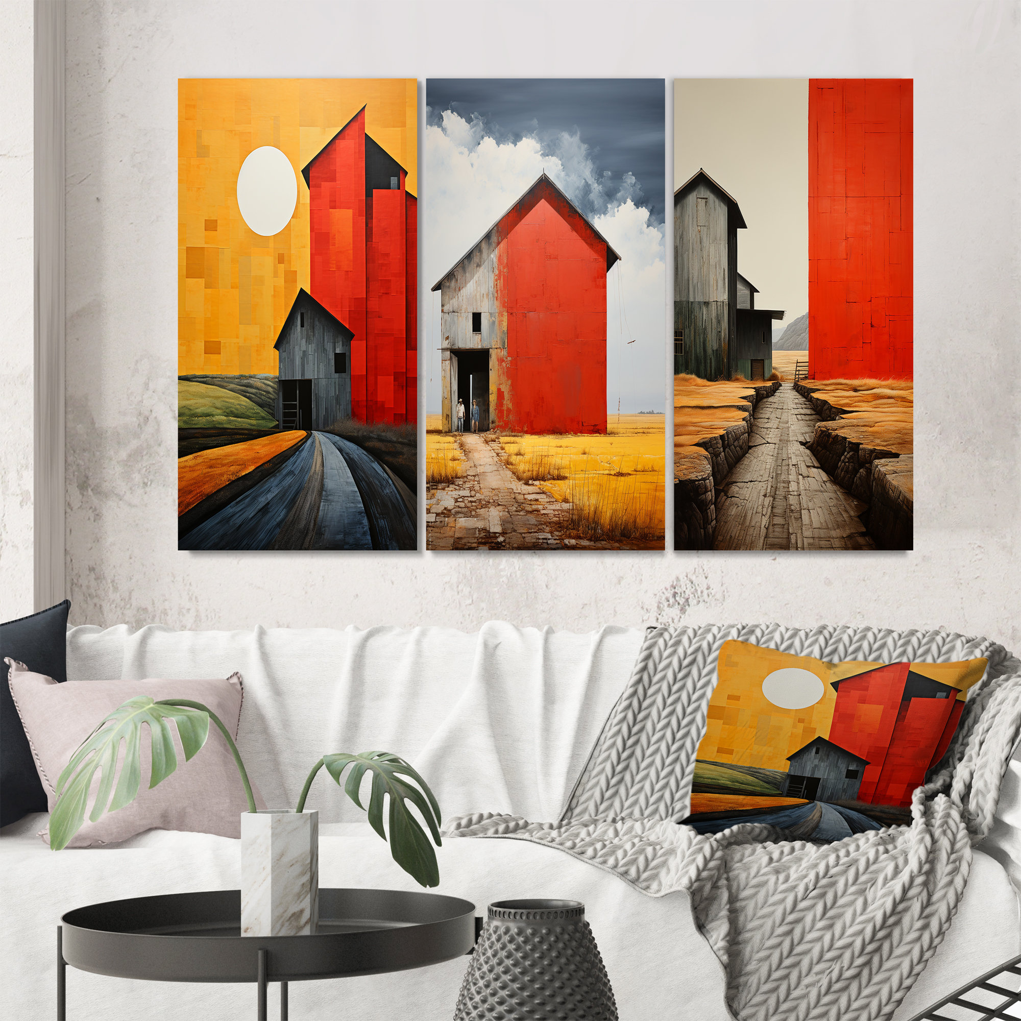 Red Barrel Studio® " Landscape Barns Rural Patchwork " 3 - Pieces on ...