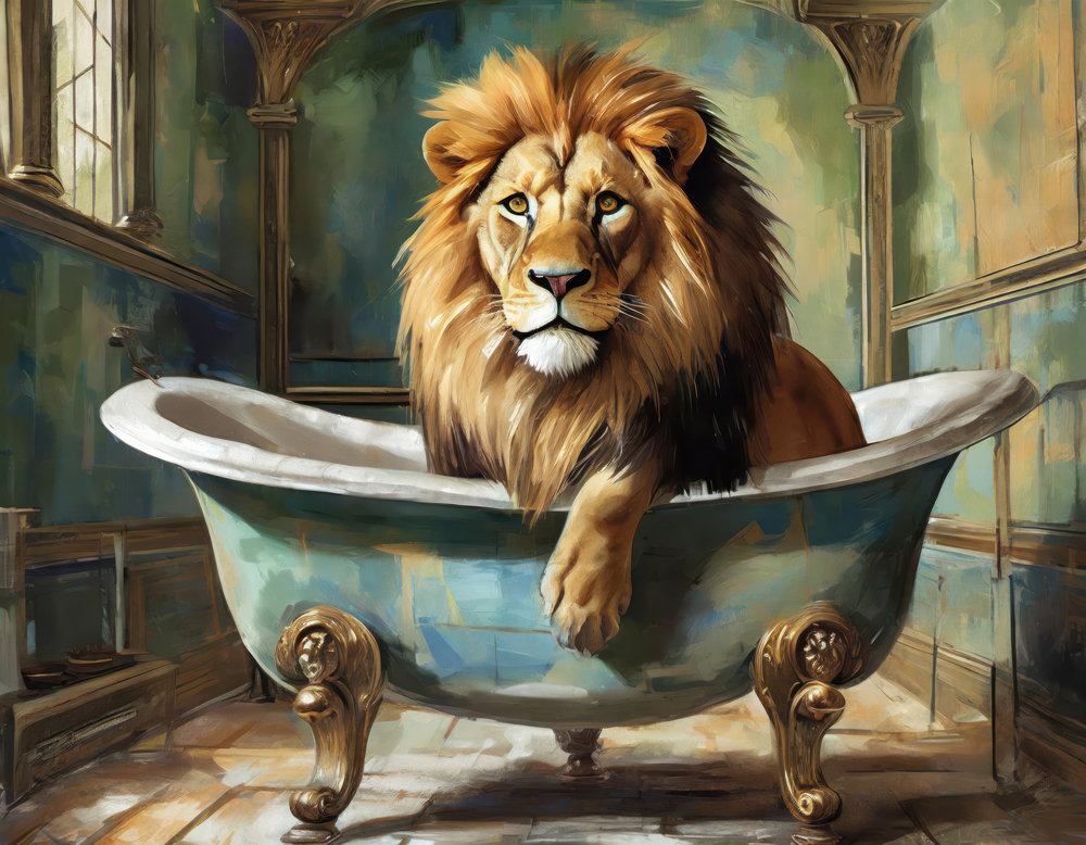 Red Barrel Studio® " Lion Bathtub " on Canvas | Wayfair