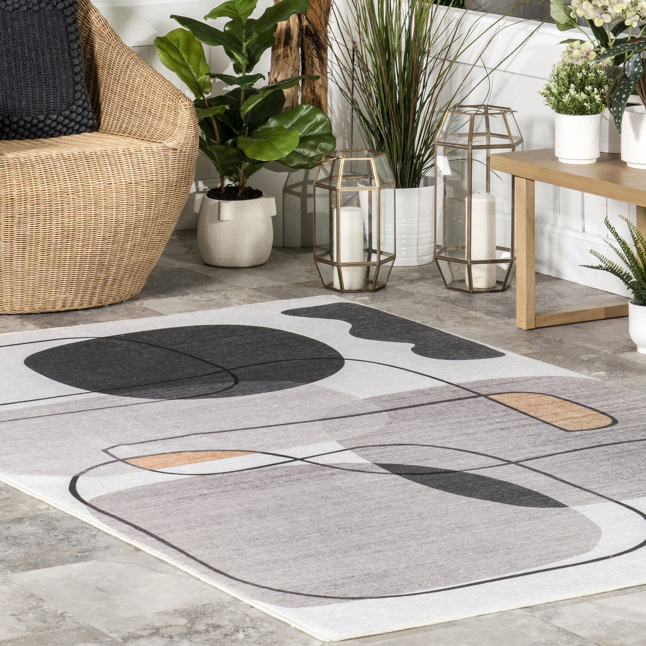 Orren Ellis Lilja Abstract Indoor/Outdoor Machine Washable Area Rug ...