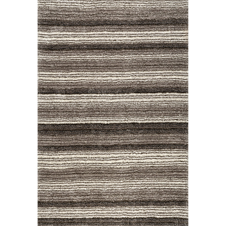 17 Stories Panitz Hand Tufted Multi Striped Shaggy Gray/Brown Area Rug ...
