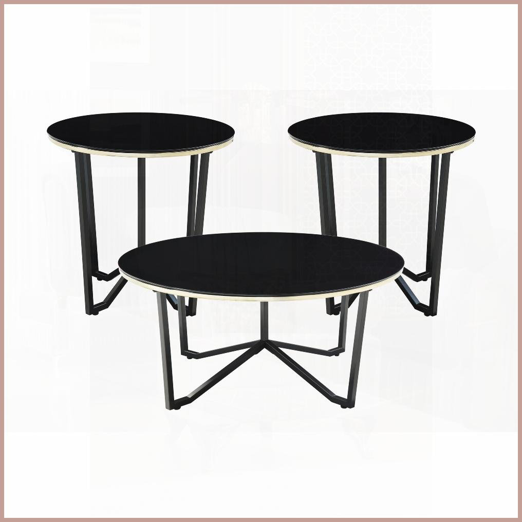 17 Stories Modern 3pc Coffee Table Set for Living Room, Black Tempered ...
