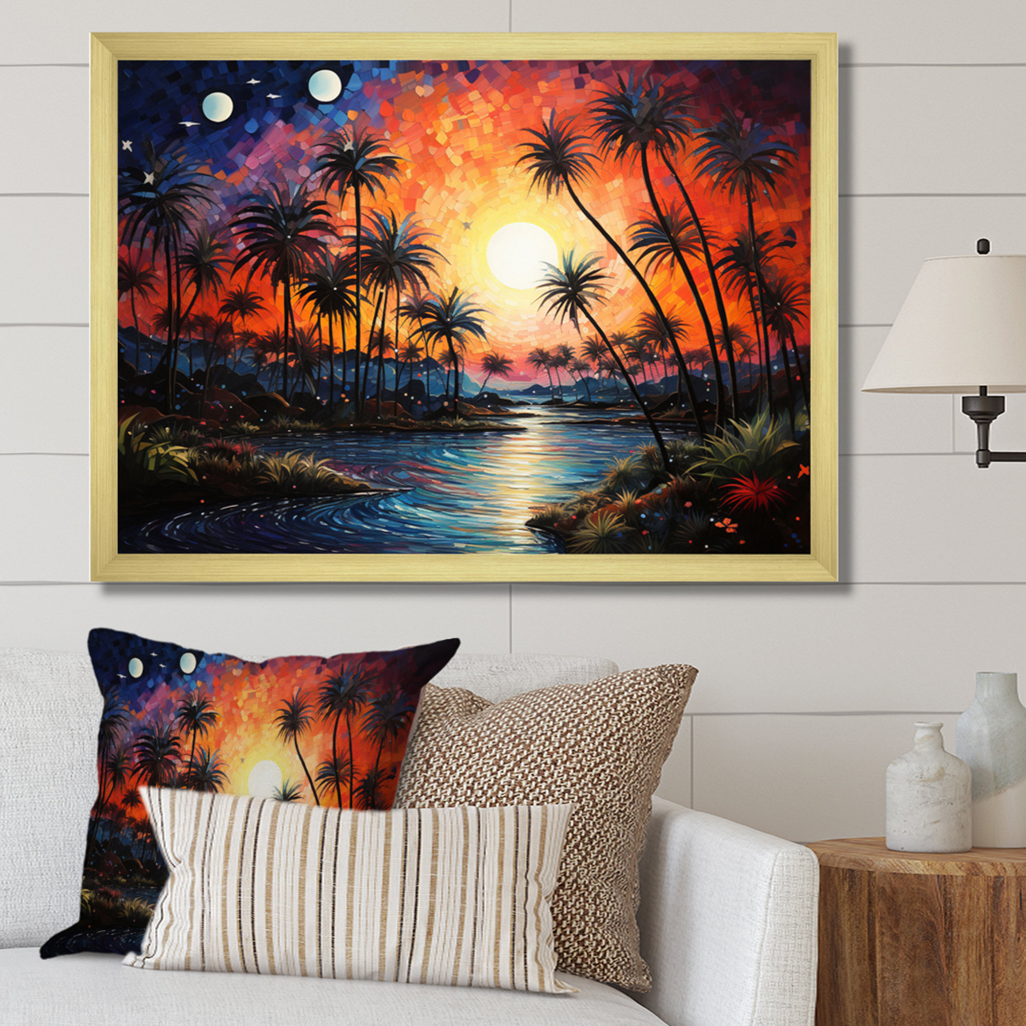 Red Barrel Studio Palm Trees Tropical Pointillism III - Beach Canvas ...