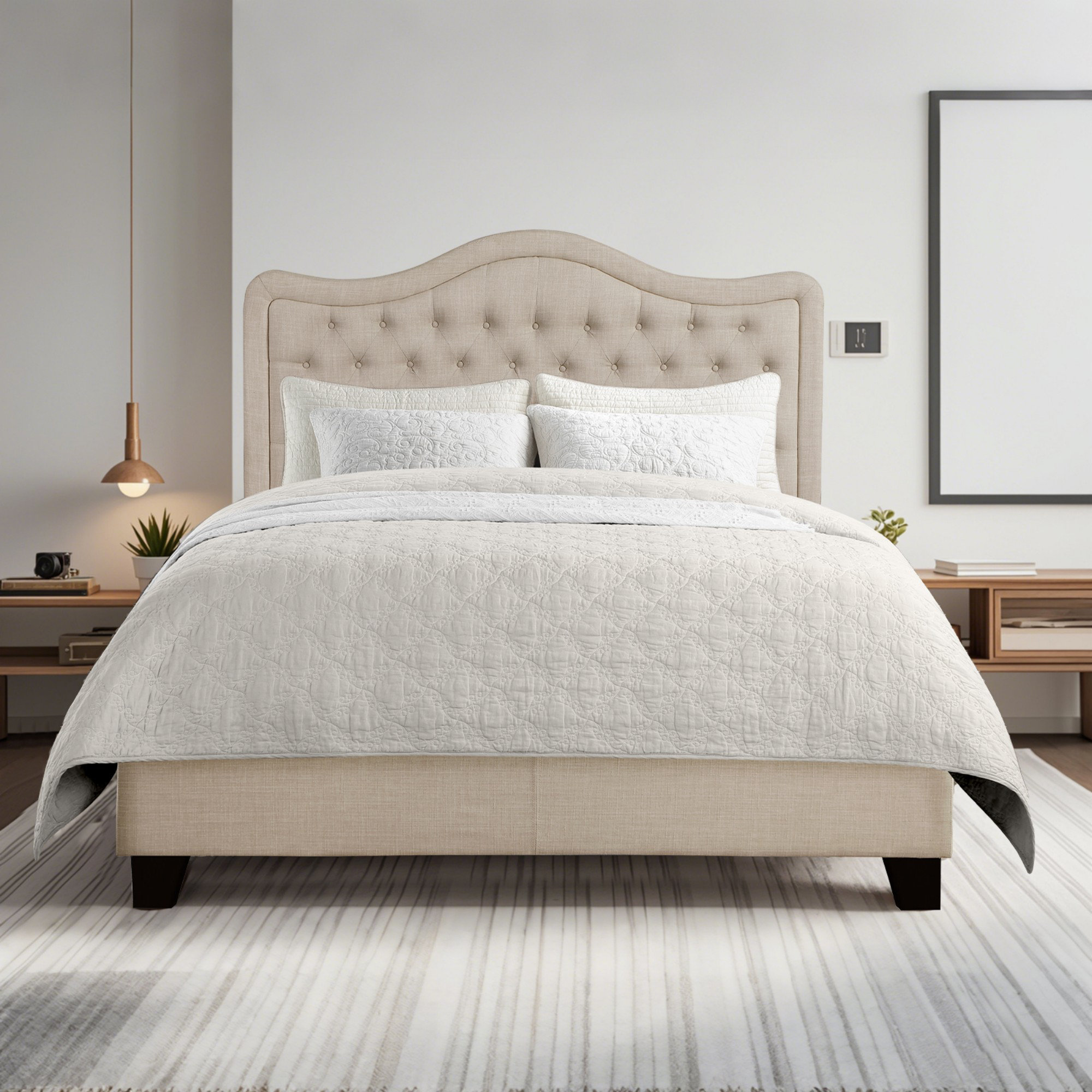 Winston Porter Upholstered Bed Frame - Luxurious Headboard, Elegant Platform Design, Ideal for ...