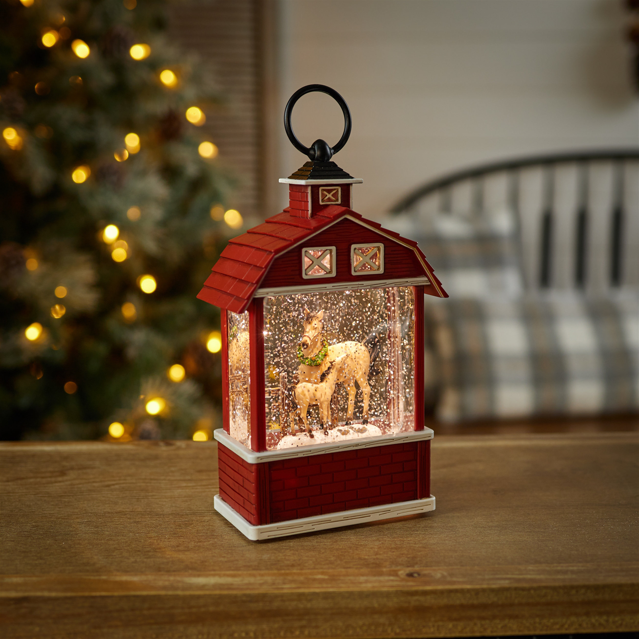 The Holiday Aisle® LED Horse Barn Snow Globe 11"H | Wayfair