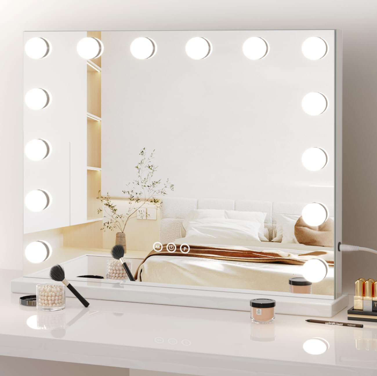 17 Stories Hollywood Vanity Mirror with Lights, 50×42cm Large Lighted ...