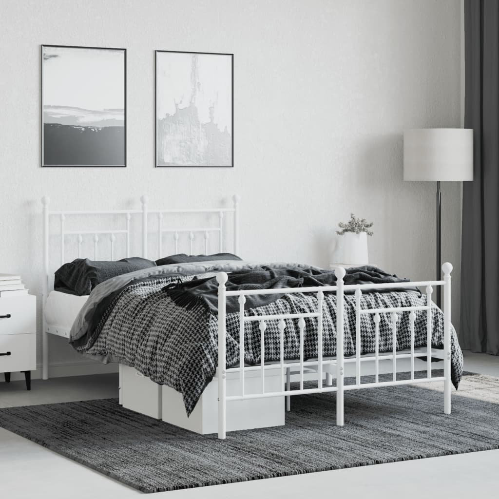 vidaXL Bed Frame White Powder-Coated Steel Double Bed Frame | Wayfair