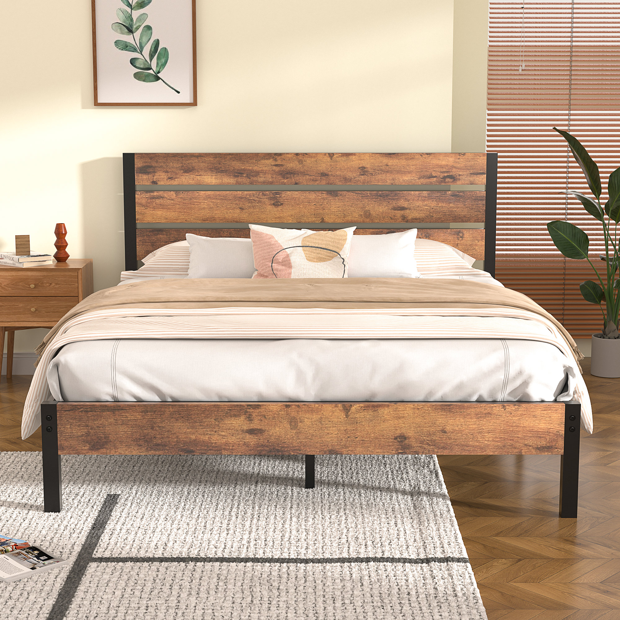 Steelside™ Alicia Platform Bed Frame with Wood Headboard and Footboard ...