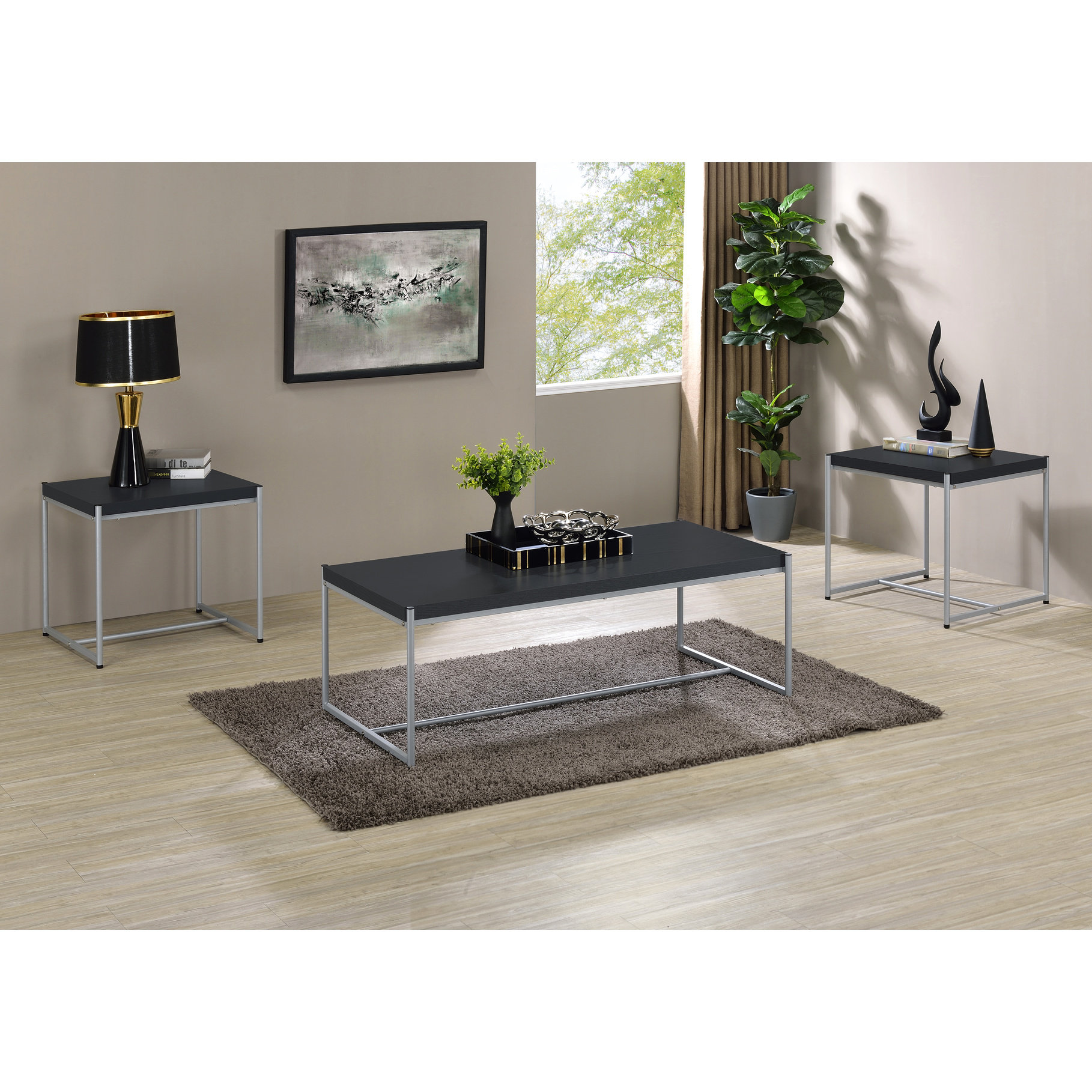Wrought Studio™ 3 Piece Black Table Collection - And Steel Tubular Leg ...