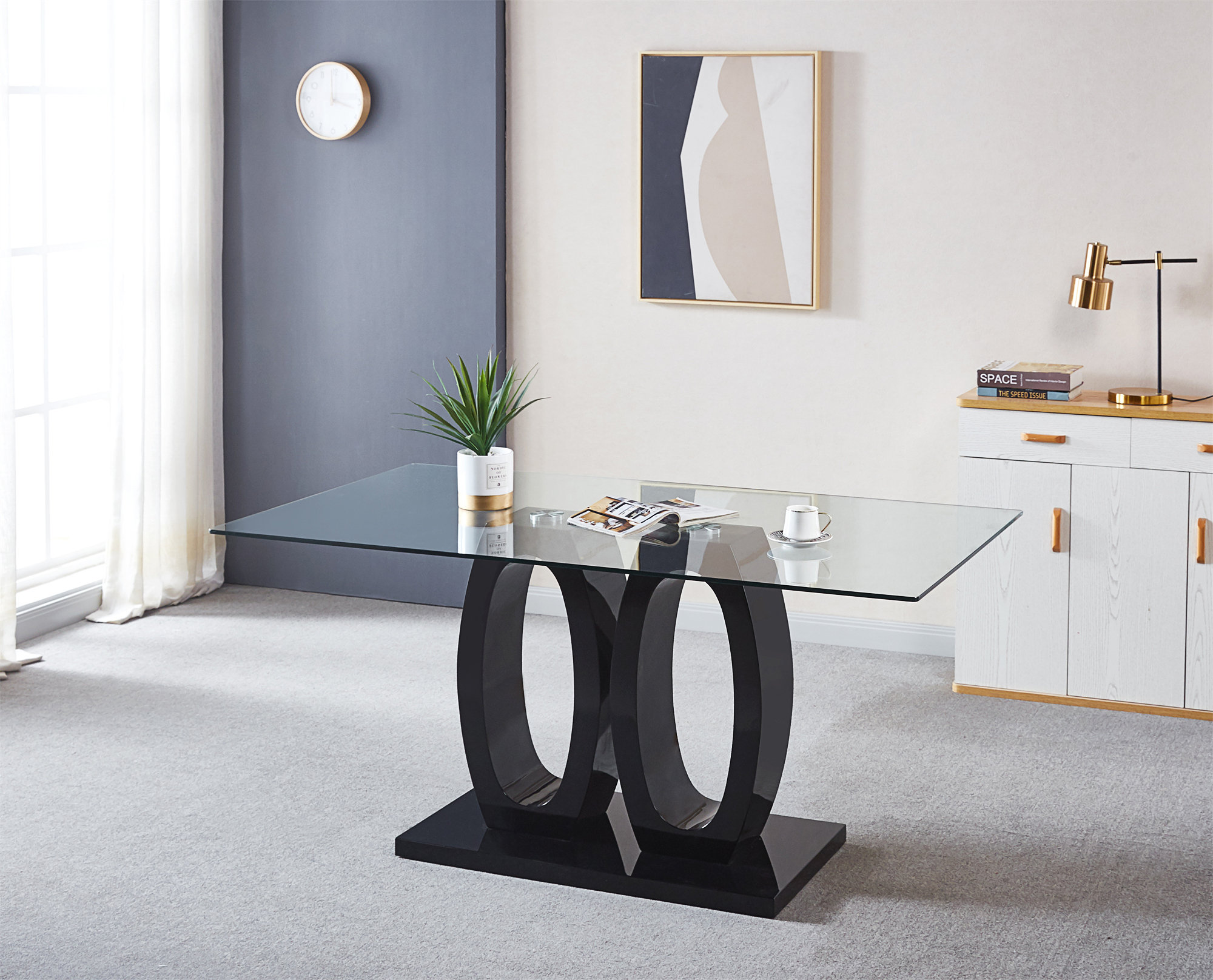 Ivy Bronx Fulce Rectangular 35.4'' L x 63'' W,Glass Top Double Pedestal ...