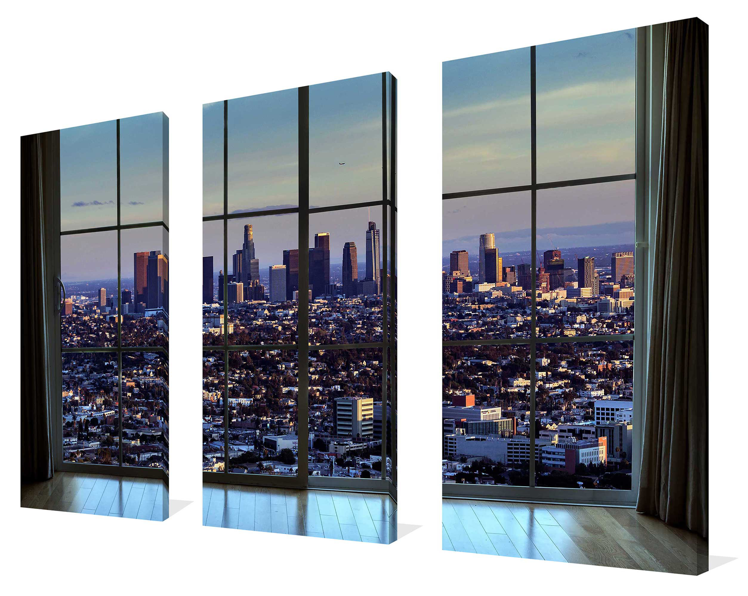 Latitude Run® Downtown Los Angeles Window - 3 Piece Wrapped Canvas ...