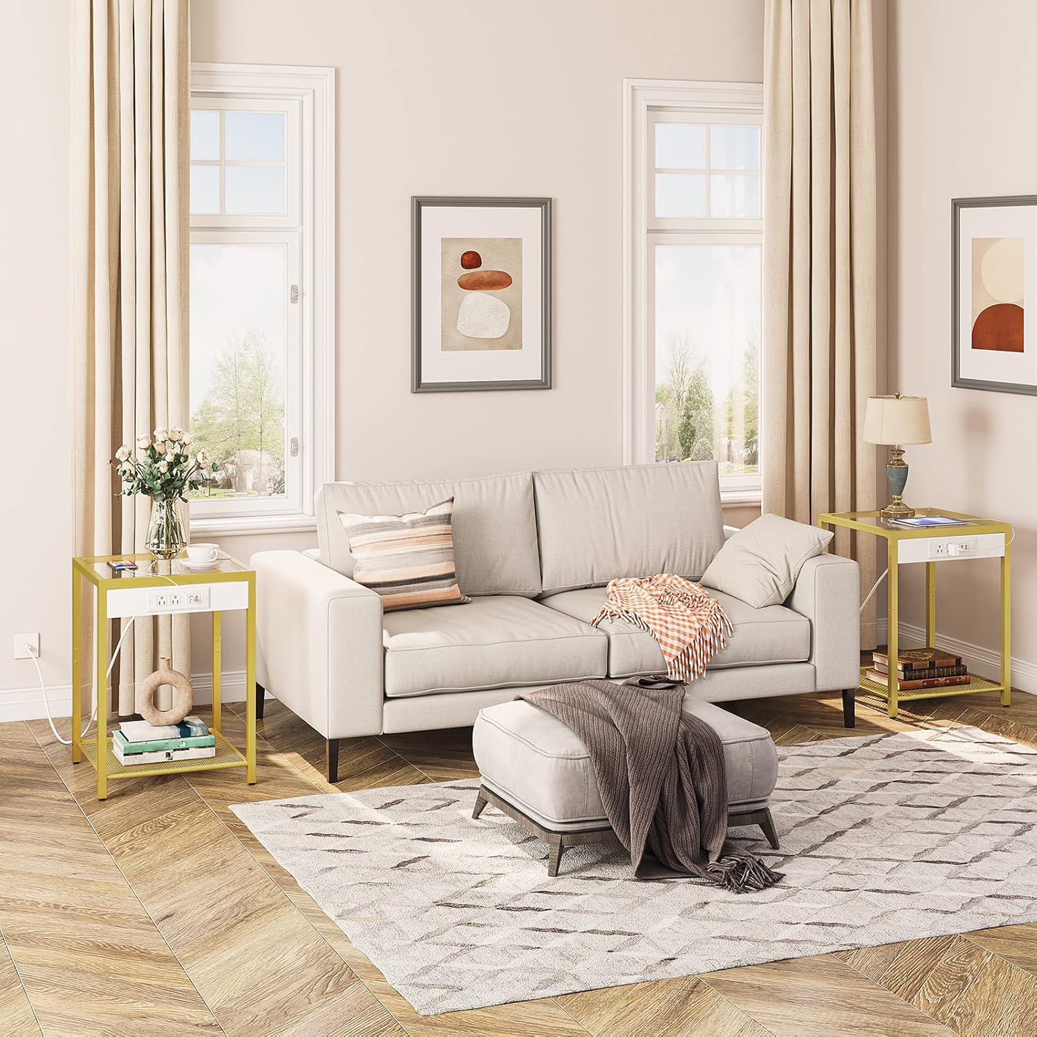 Mercer41 Side Table With Charging Station, Set Of 2 End Tables With USB ...