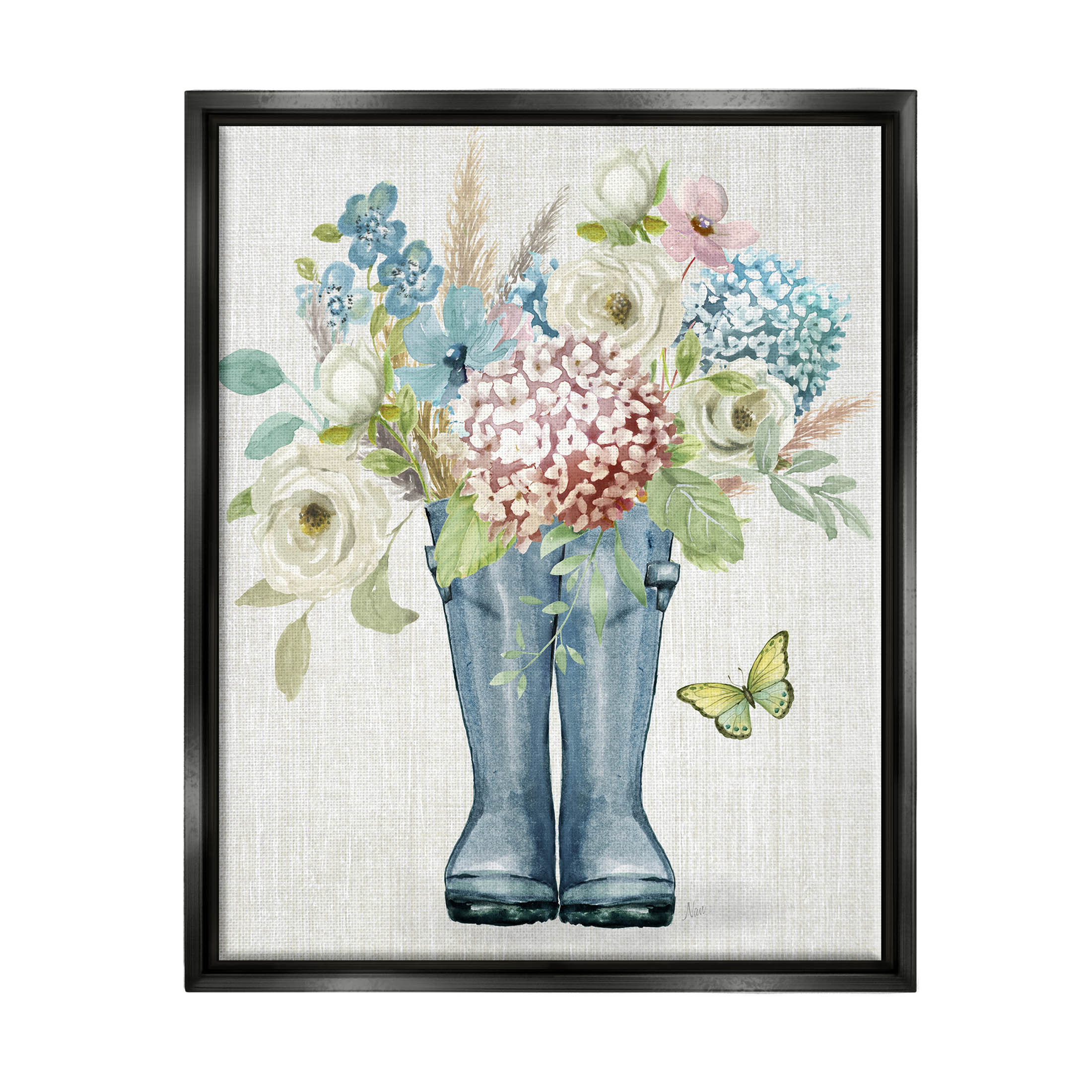 Stupell Industries Rain Boots Flower Bouquet Framed Floater Canvas Wall ...