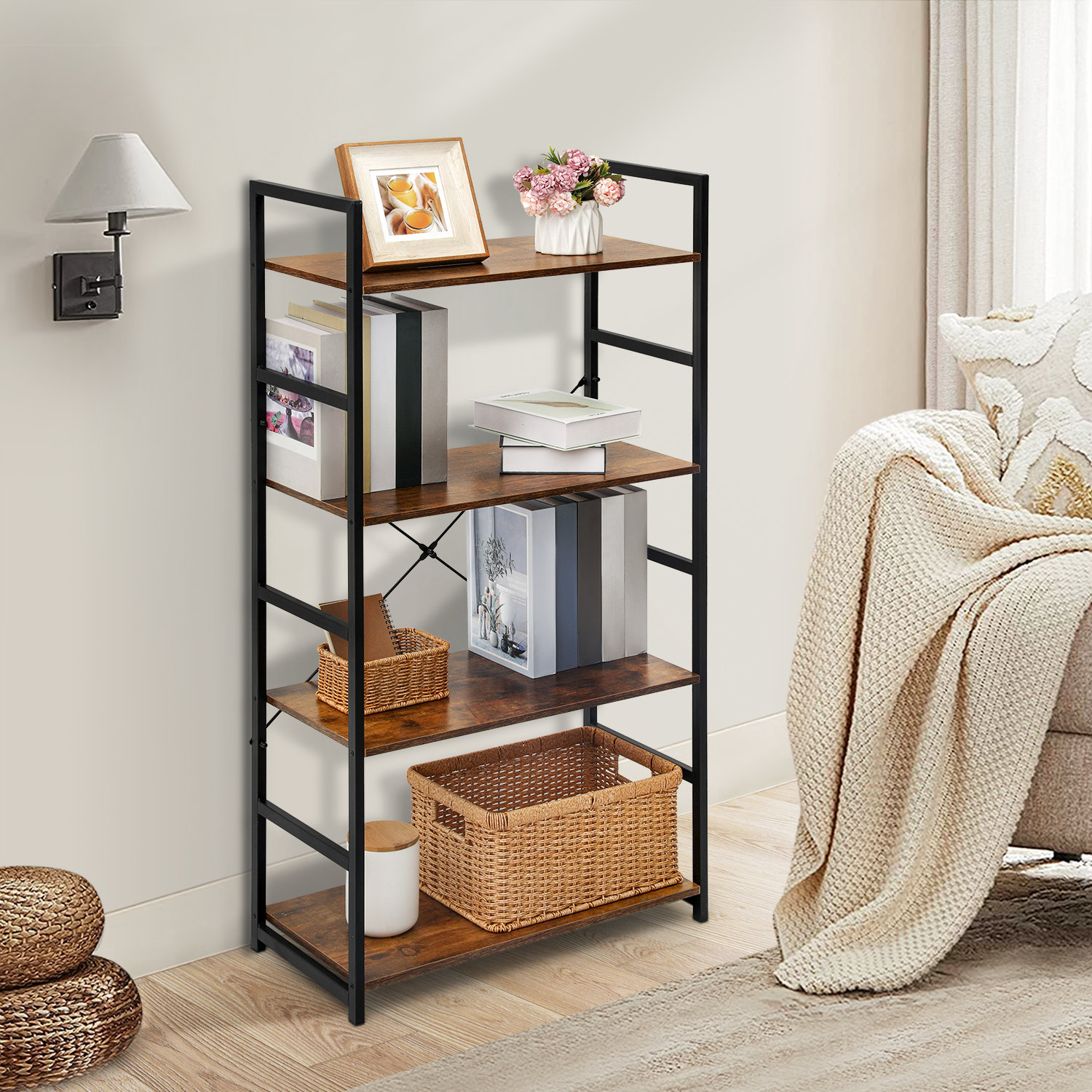 17 Stories Modern Etagere Standard Metal Frame Bookcase, Vintage ...