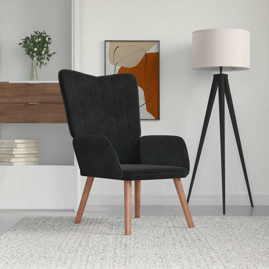 Ebern Designs Chill-Out Chair Black Velvet Standard Simple Armchair ...