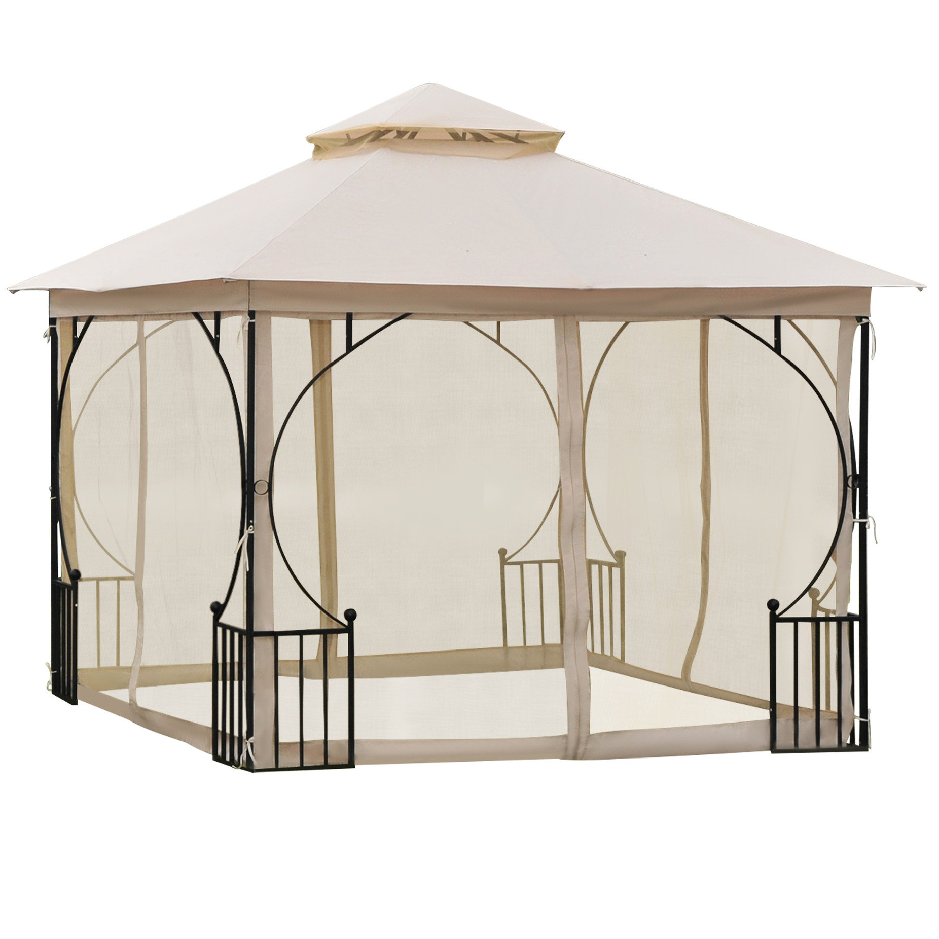 Arlmont & Co. Double Roof Outdoor Gazebo In Beige With Breathable ...