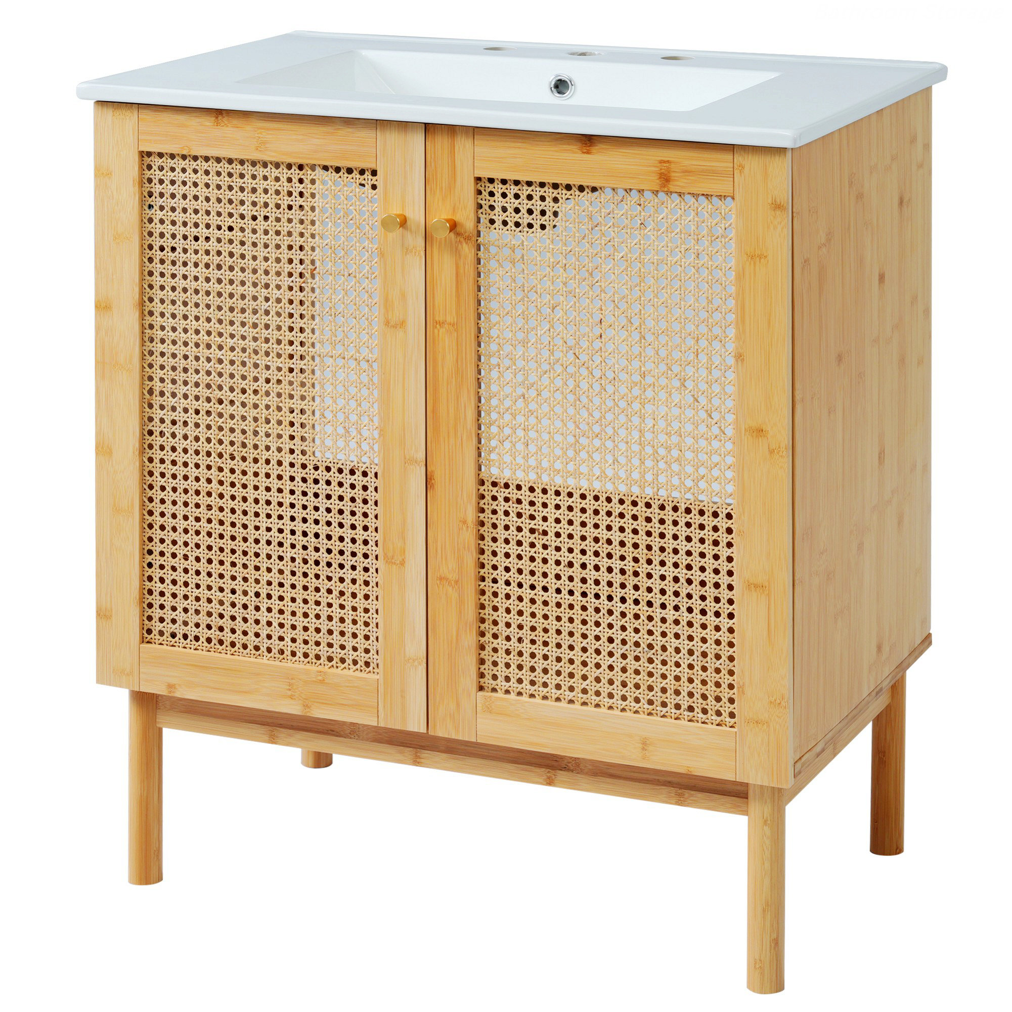 Hokku Designs Contemporary Bathroom Vanity With Rattan Doors And Soft ...